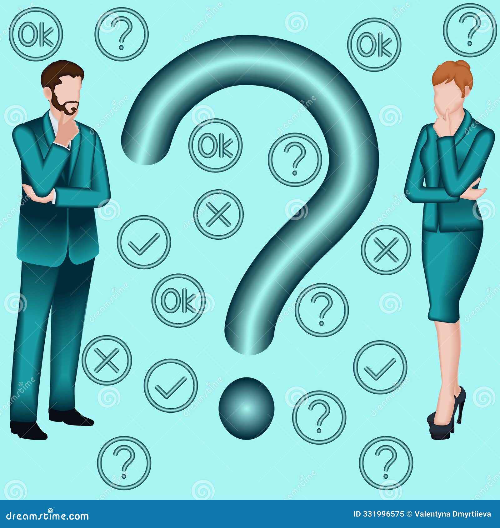Man and Woman Asking Questions. 2D Stock Illustration - Illustration of ...