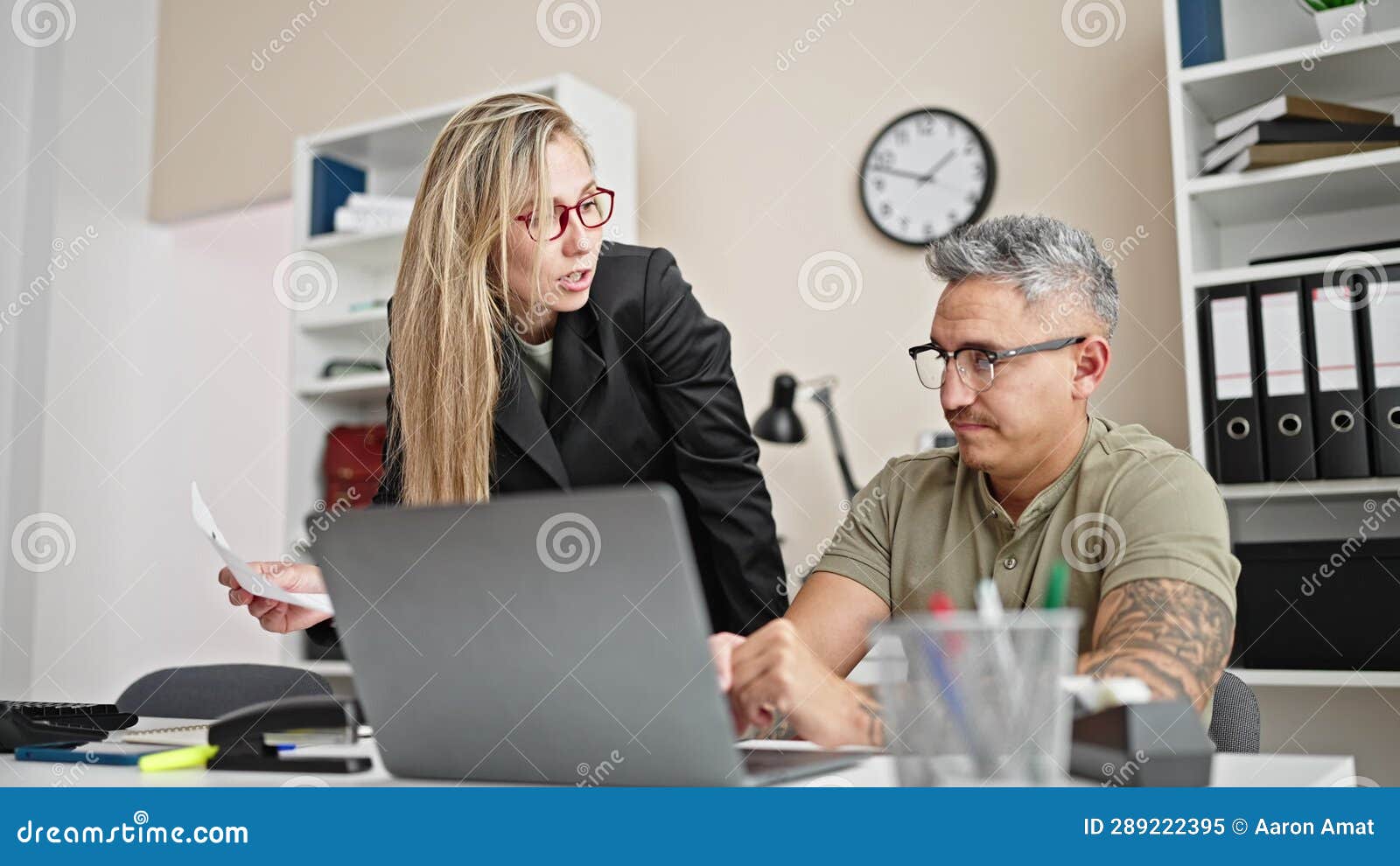 Man and Woman Boss and Employee Arguing for Problem at the Office Stock ...