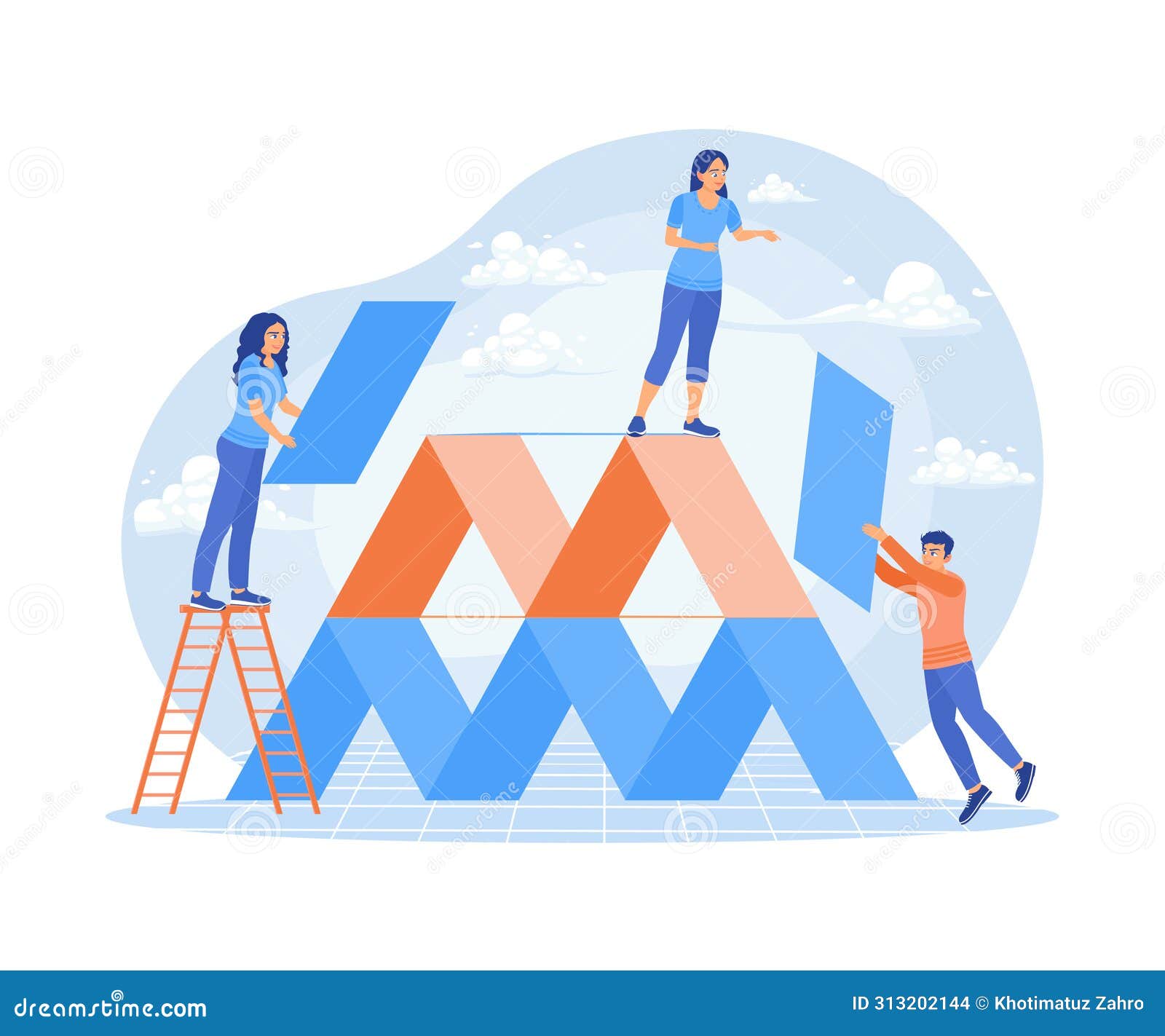 A Man and Woman Build a Pyramid from a Pile of Planks. Teamwork in ...