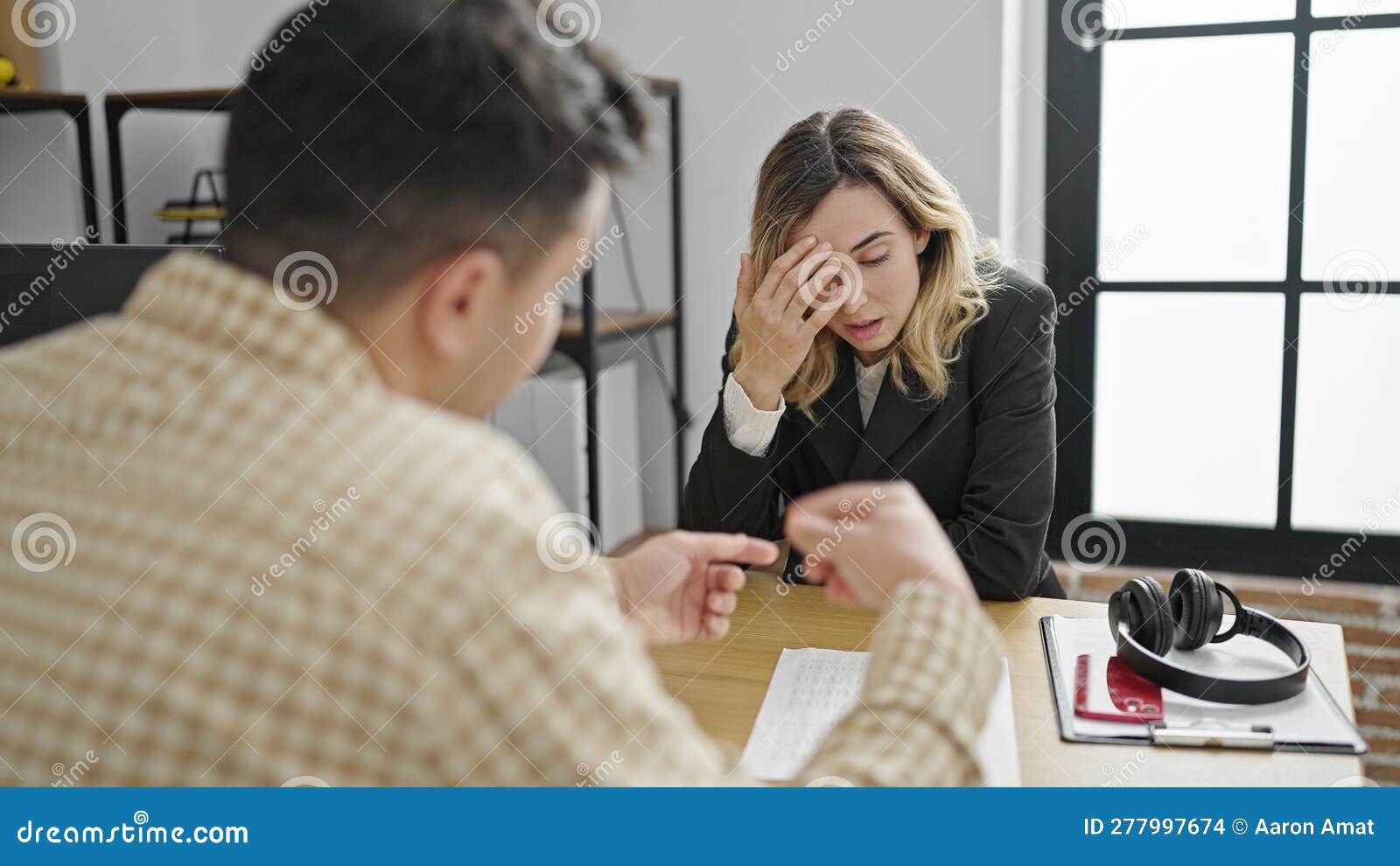 Man and Woman Business Worker Stressed for Client at Office Stock Photo ...