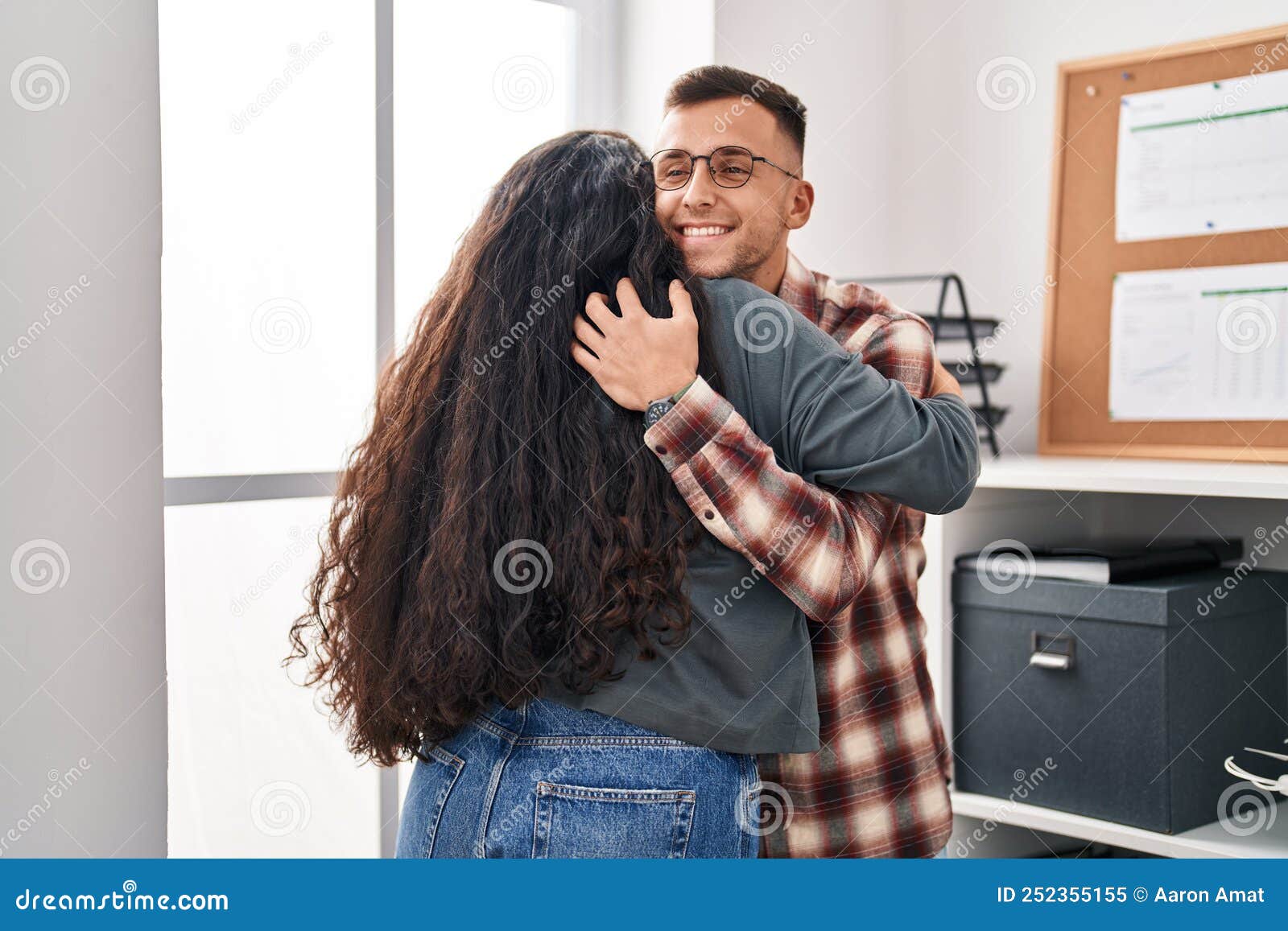 Man and Woman Business Workers Hugging Each Other at Office Stock Image ...