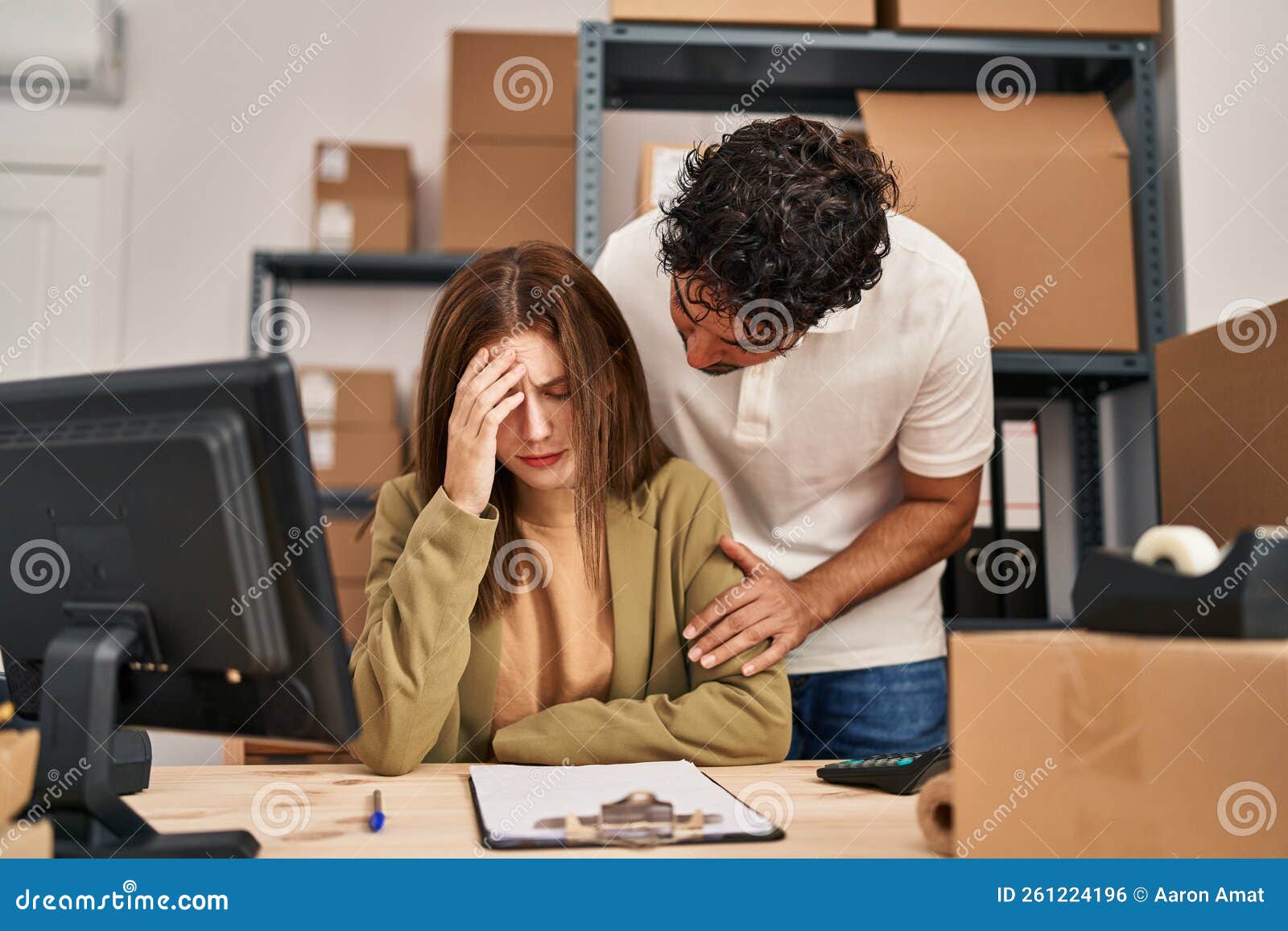 Man and Woman Business Workers with Sad Expression Working at Office ...