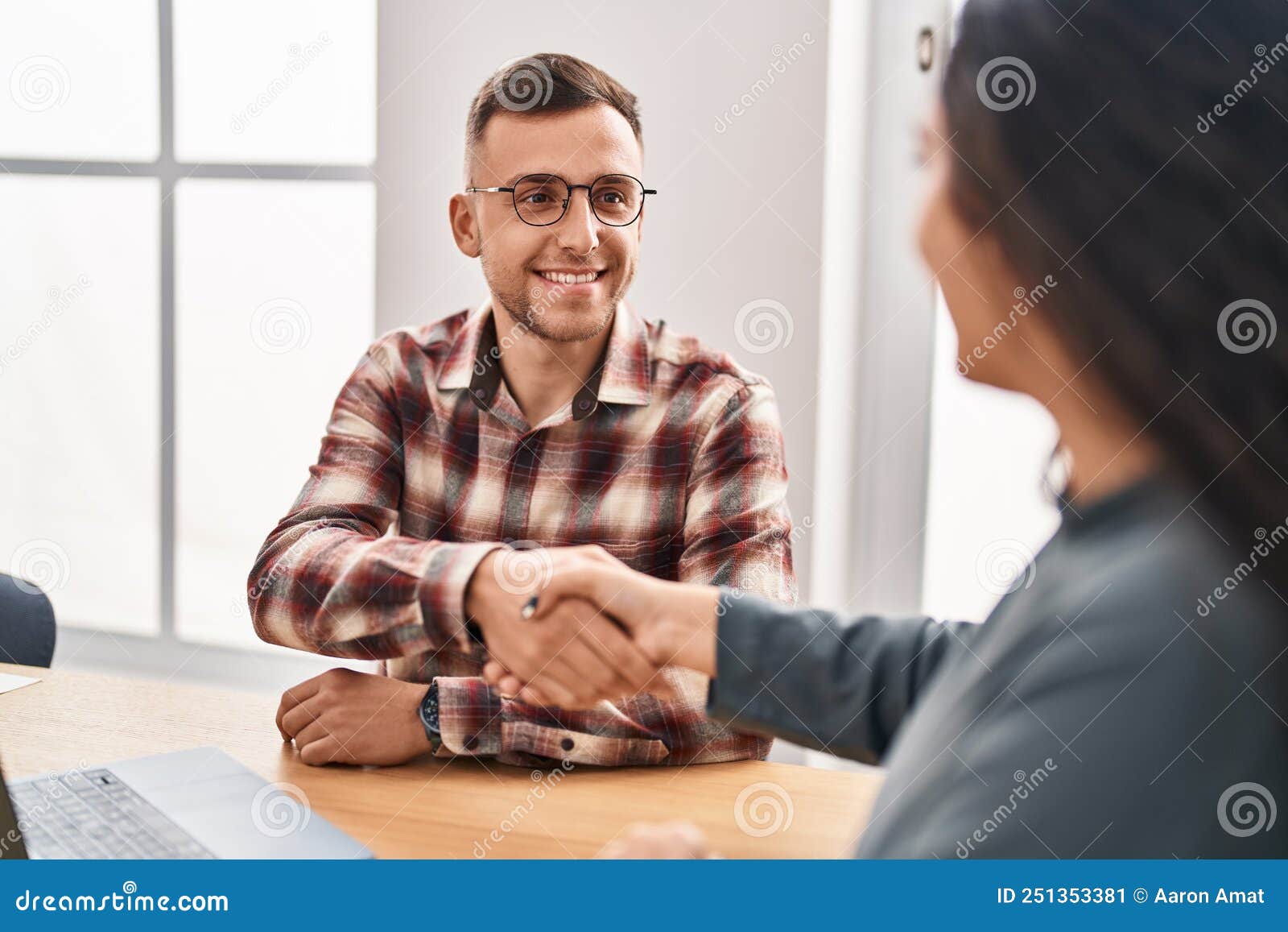 Man and Woman Business Workers Shake Hands at Office Stock Image ...