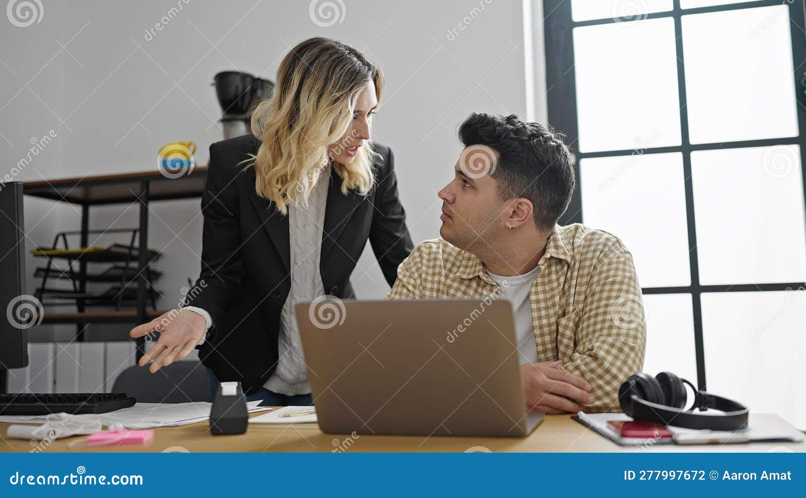 Man and Woman Business Workers Using Laptop Arguing at Office Stock ...