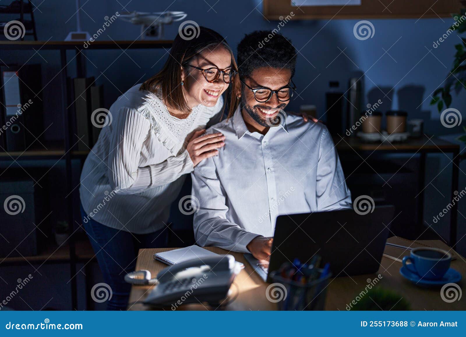 Man and Woman Business Workers Using Laptop Working at Office Stock ...