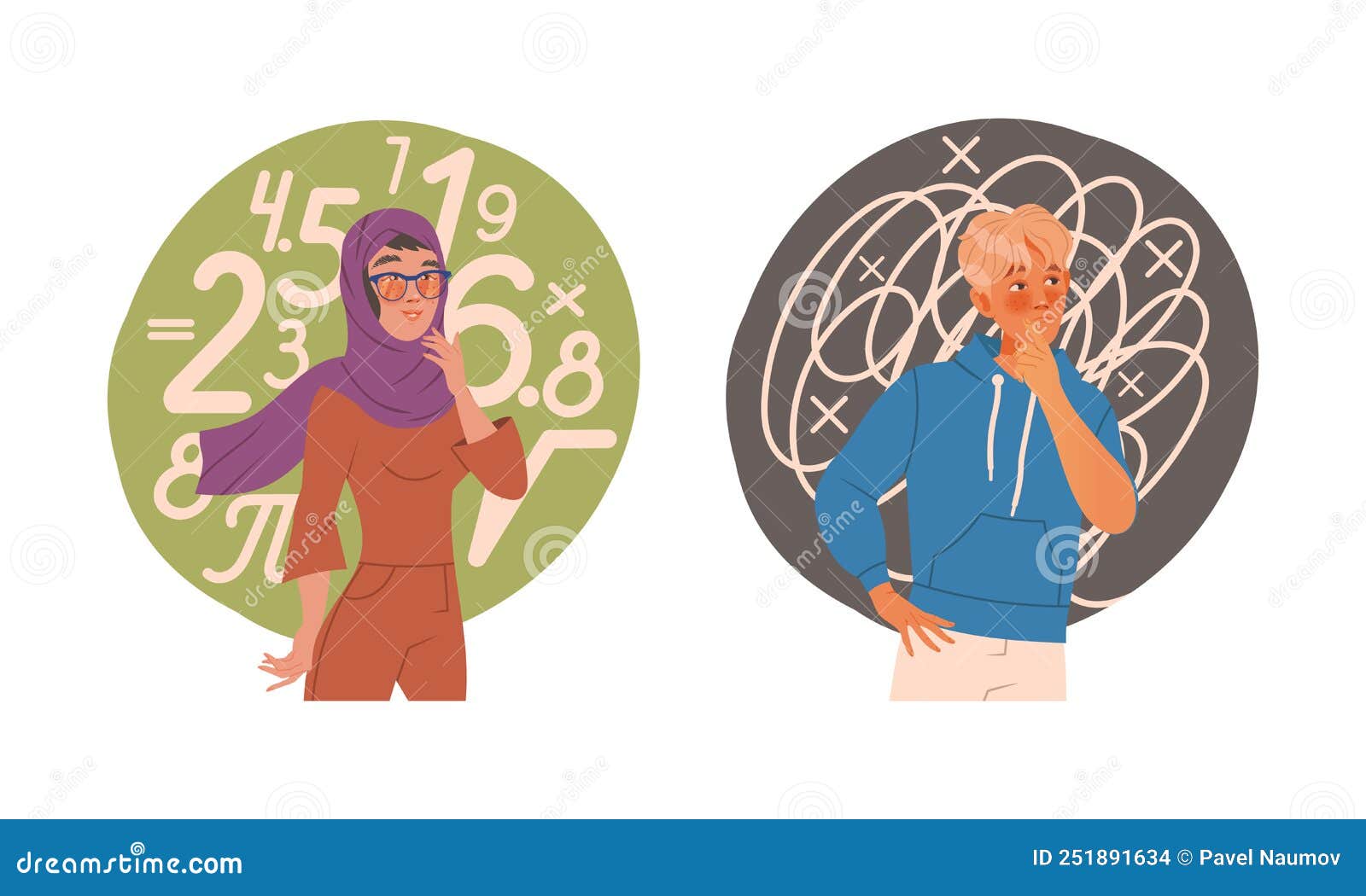 Man and Woman with Chaotic and Analytical Type of Thinking or Mindset ...