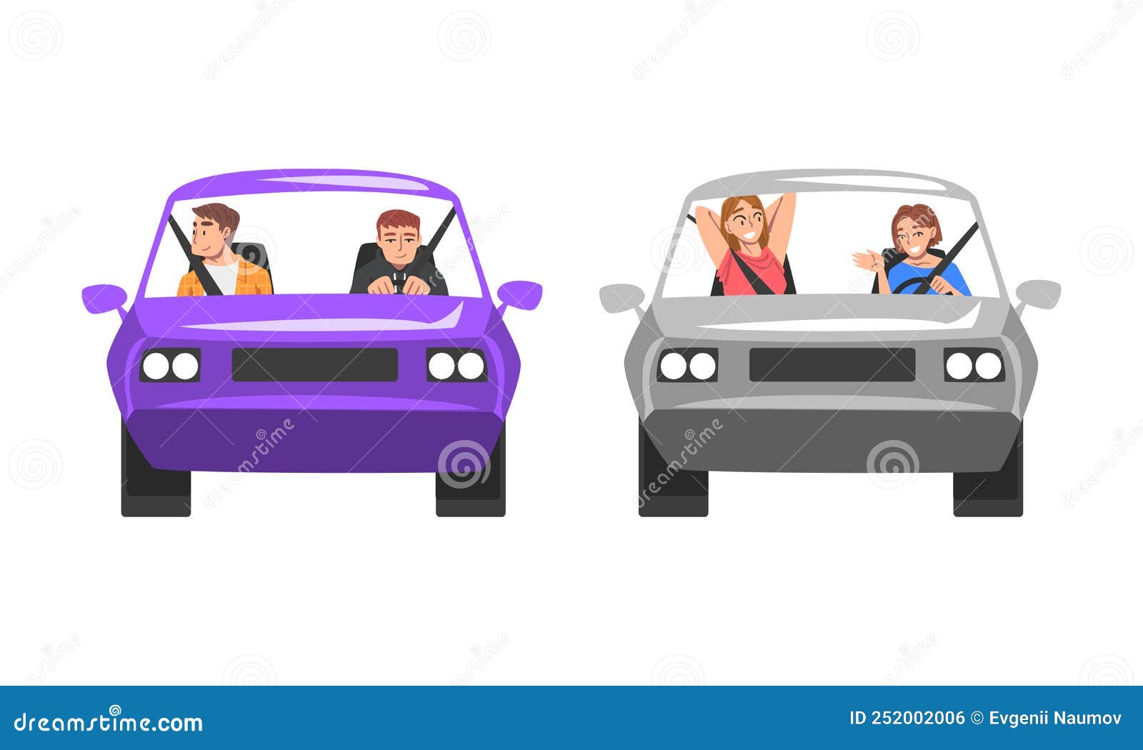 Man and Woman Character Driving Car Sitting on Driver Seat Inside ... Man and Woman Character Driving Car Sitting on Driver Seat Inside ...