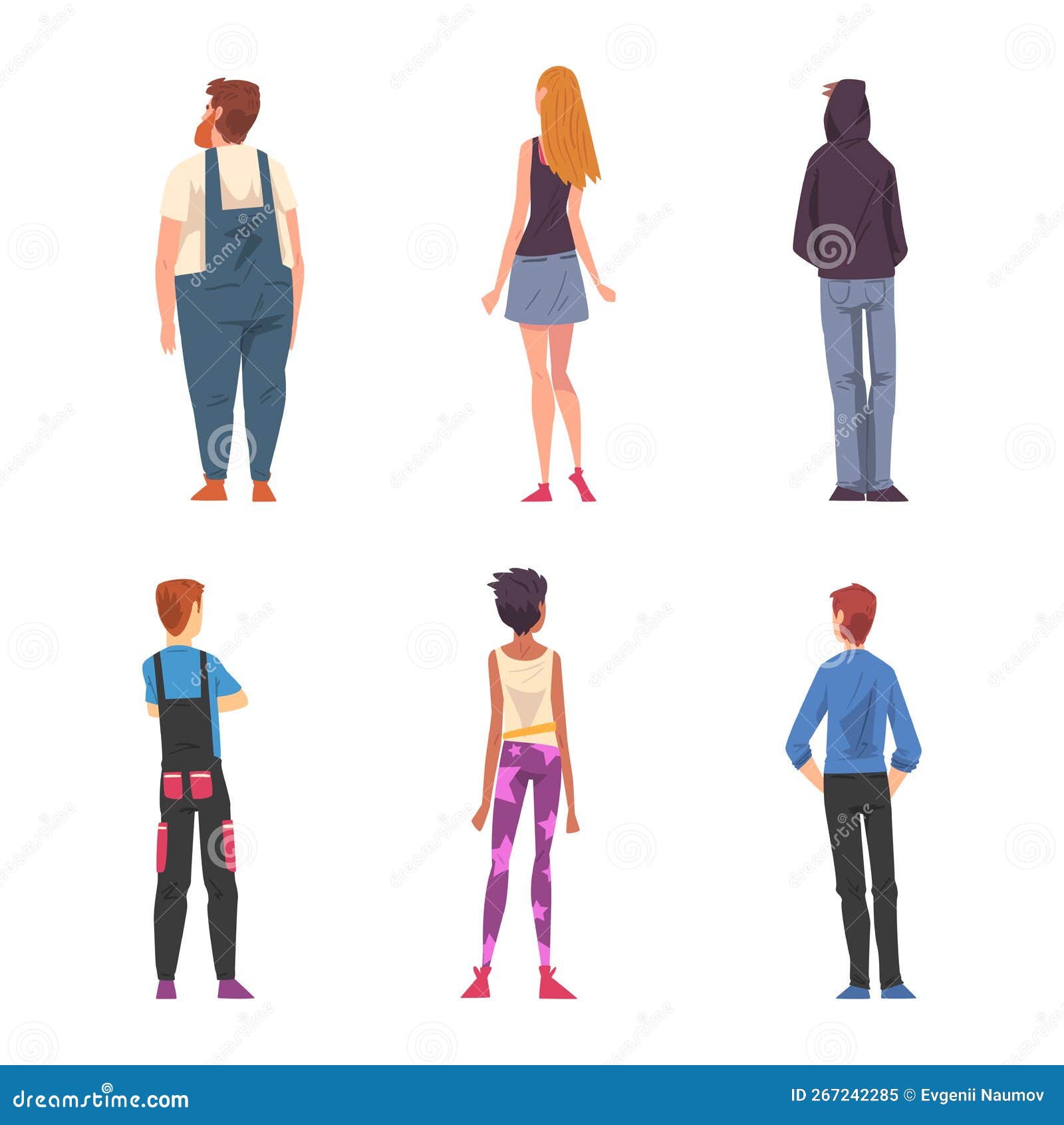 Man And Woman Character Standing Back View Vector Set Stock Vector