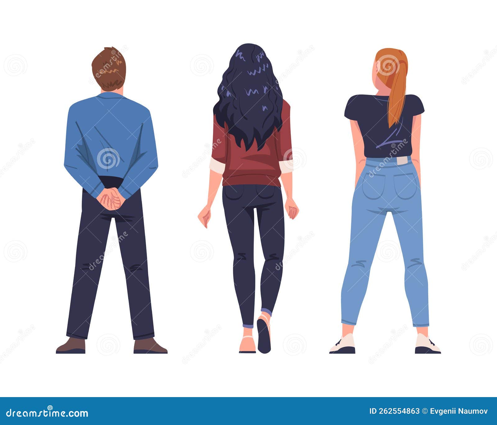 Man And Woman Character Standing Back View Vector Set Stock Vector