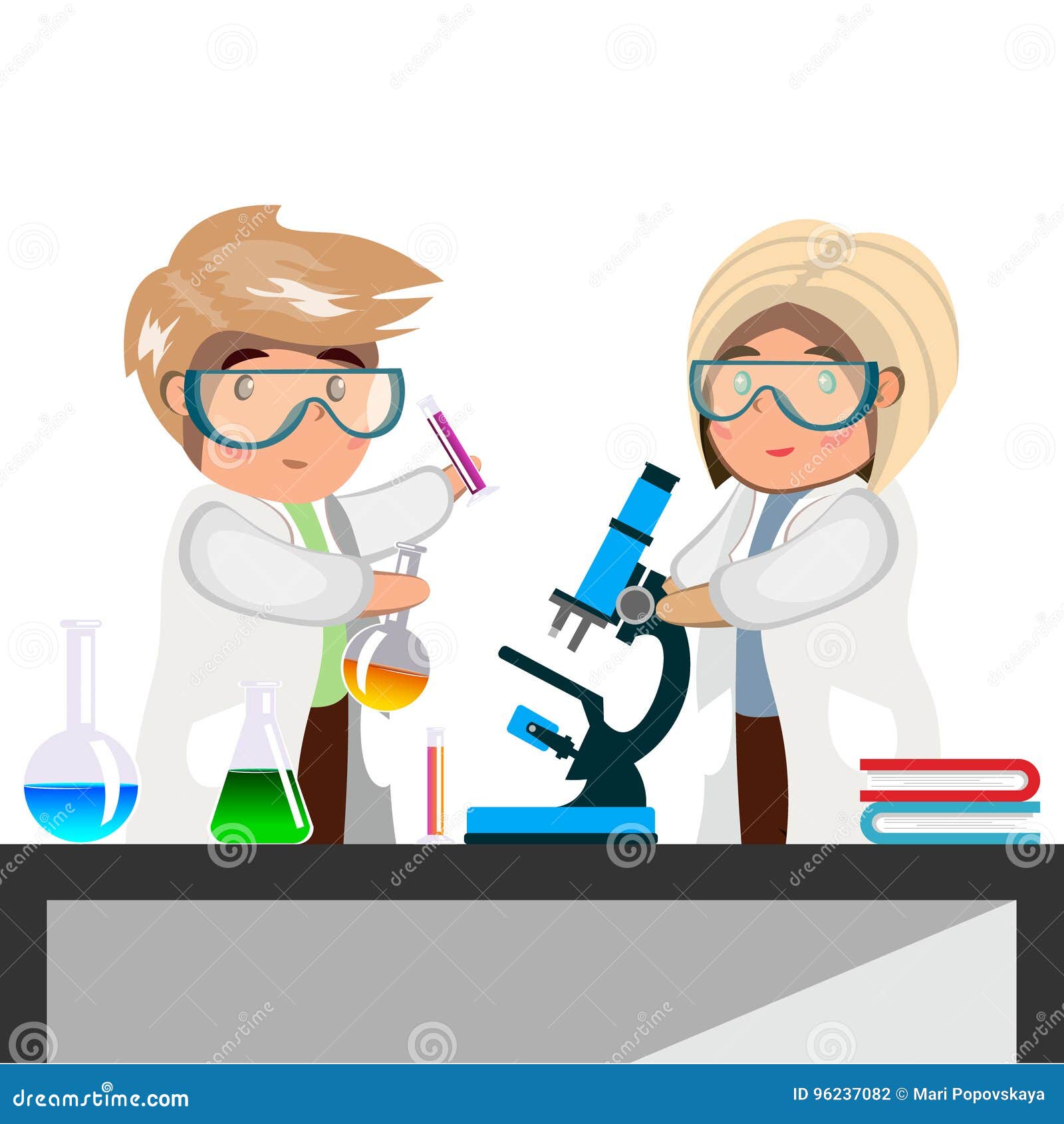 Man and Woman Chemist with Test Tubes and Flasks. Stock Vector ...