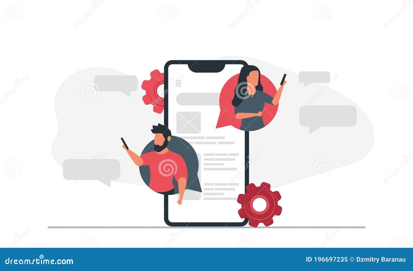 A Man and a Woman Communicate by Messages on the Phone. Dialogue People ...