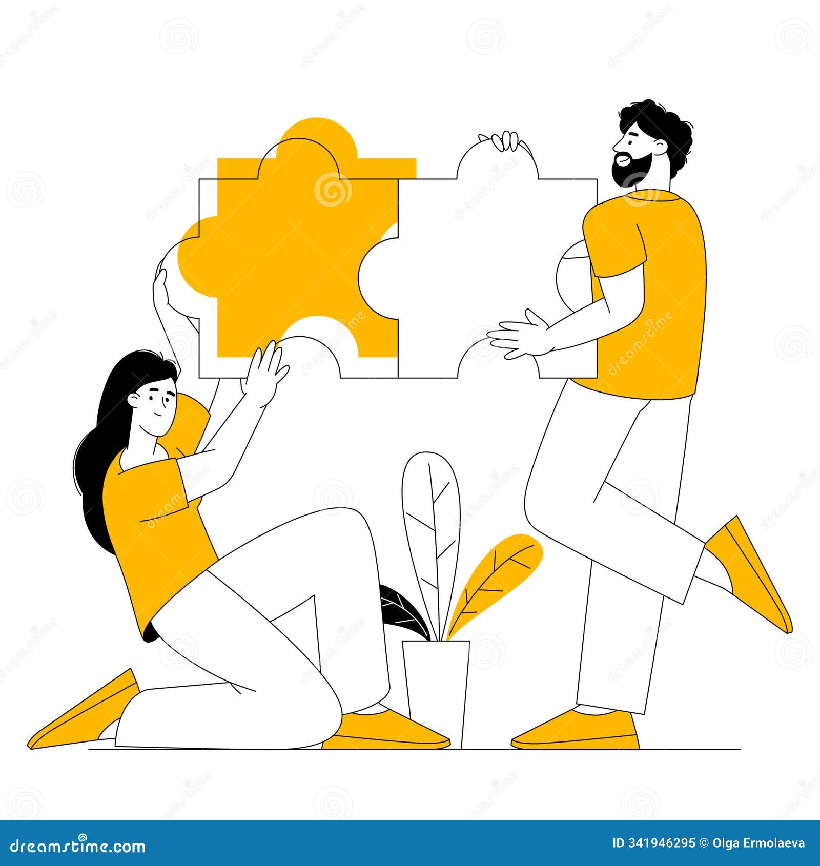 Man and Woman are Connecting Puzzle Elements. Stock Vector ...