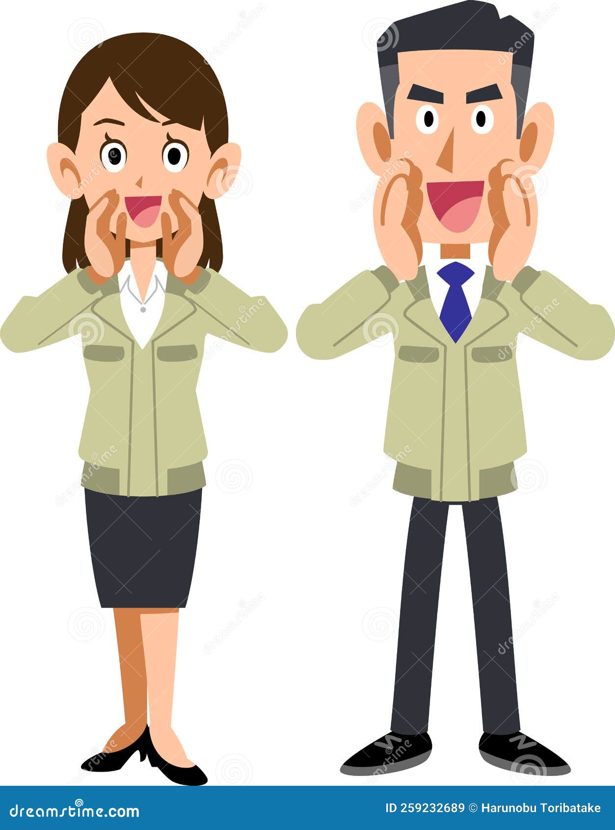 Man and Woman in Construction Shops Calling Out Loud Stock Vector ...