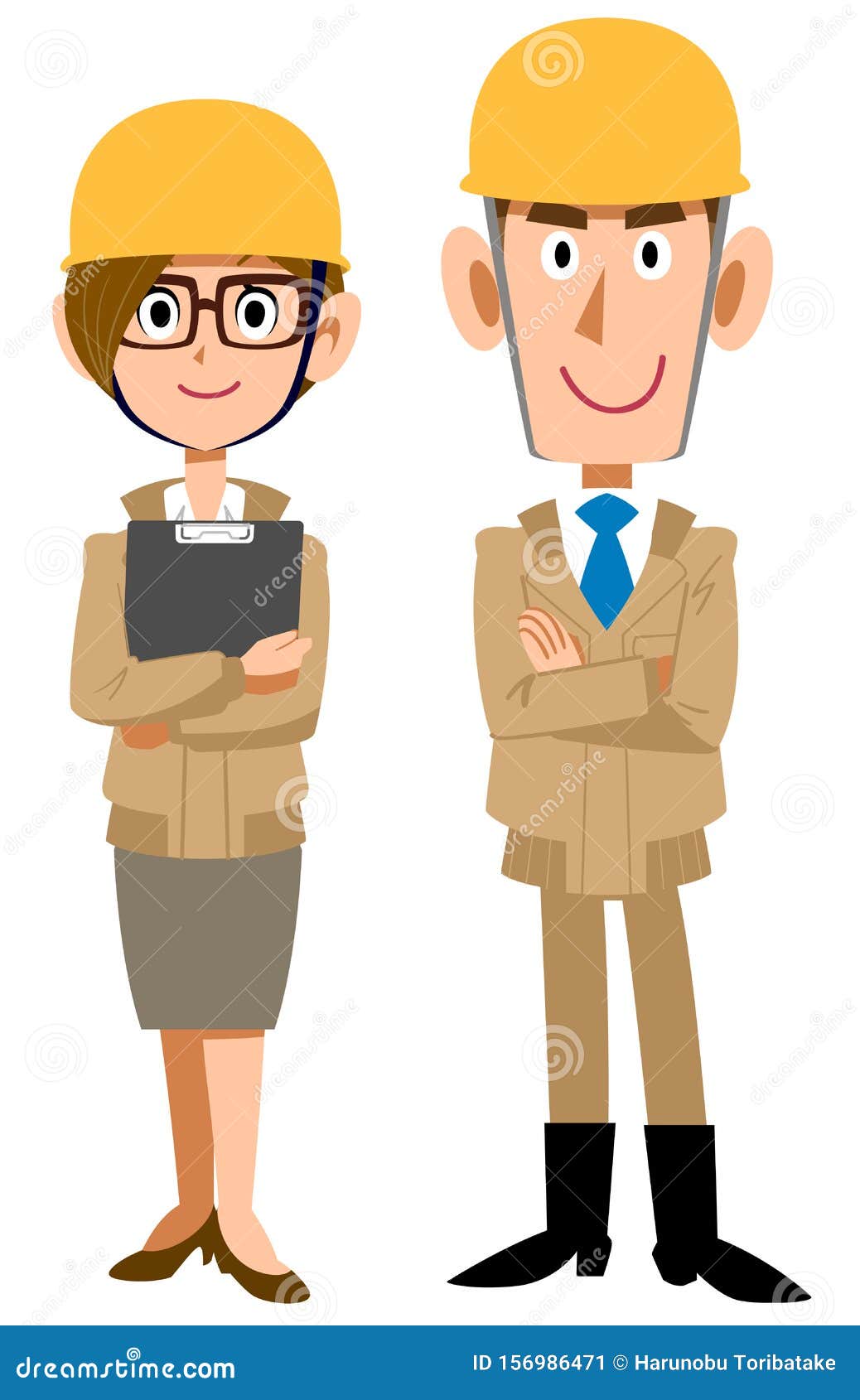 Man and Woman on Construction Site Wearing Beige Work Clothes Stock ...