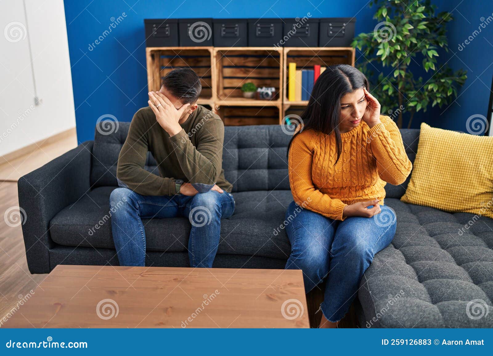 Man and Woman Couple with Problems Sitting on Sofa at Home Stock Image ...