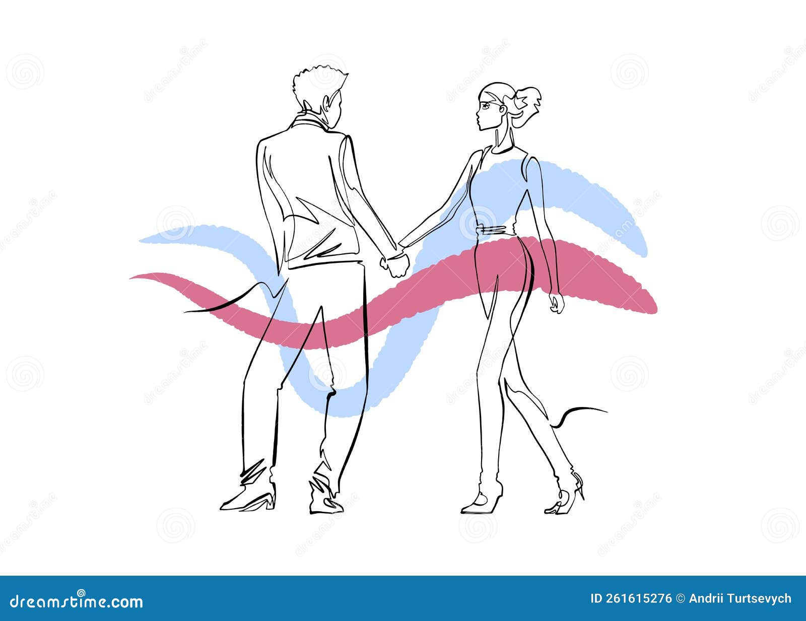 Man And Woman Dancing Continuous Line Vector Drawing Stock Vector
