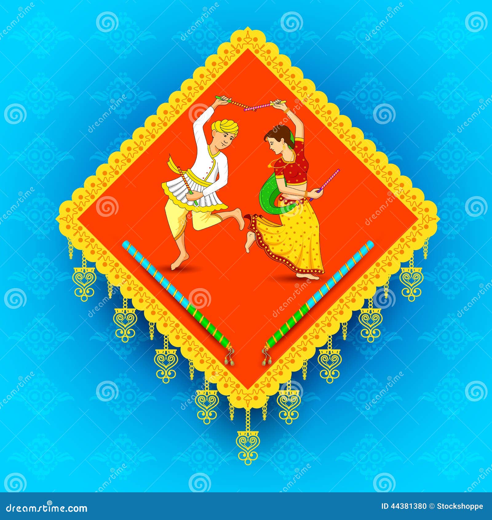Man and Woman Dancing on Dandiya Night Stock Vector - Illustration of ...