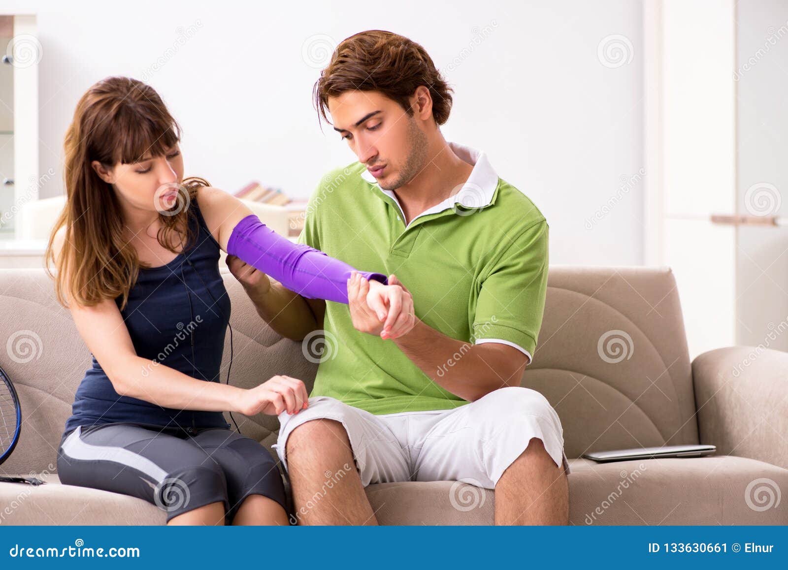 The Man and Woman Discussing Elbow Strap Stock Image - Image of ...