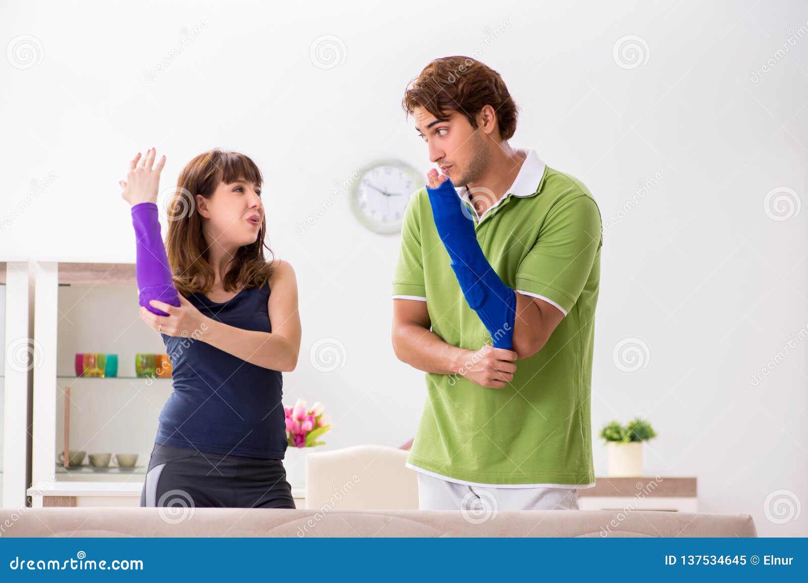 The Man and Woman Discussing Elbow Strap Stock Image - Image of damaged ...