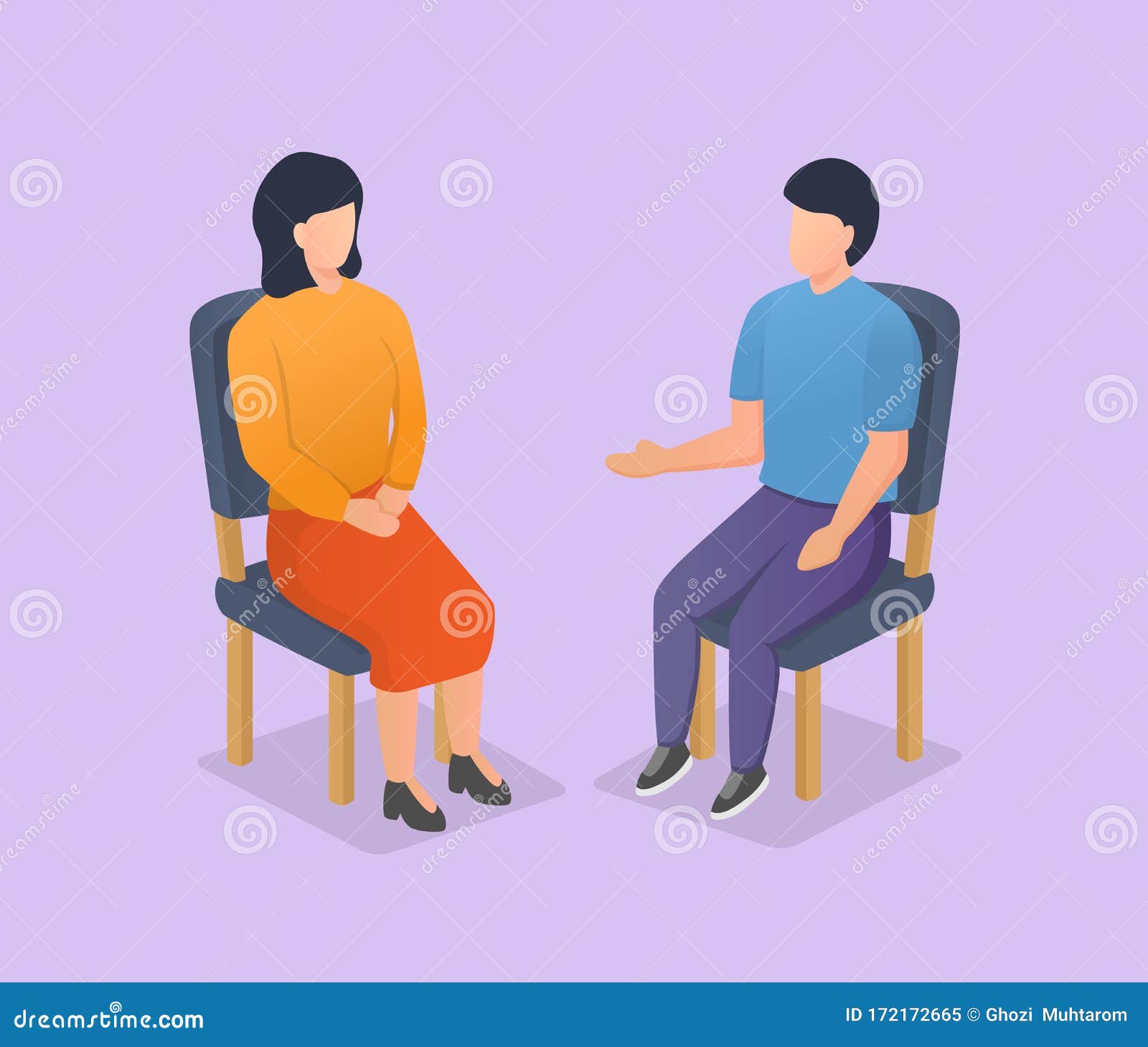 Man and Woman Discussion Sharing Session on Chair with Modern Isometric ...