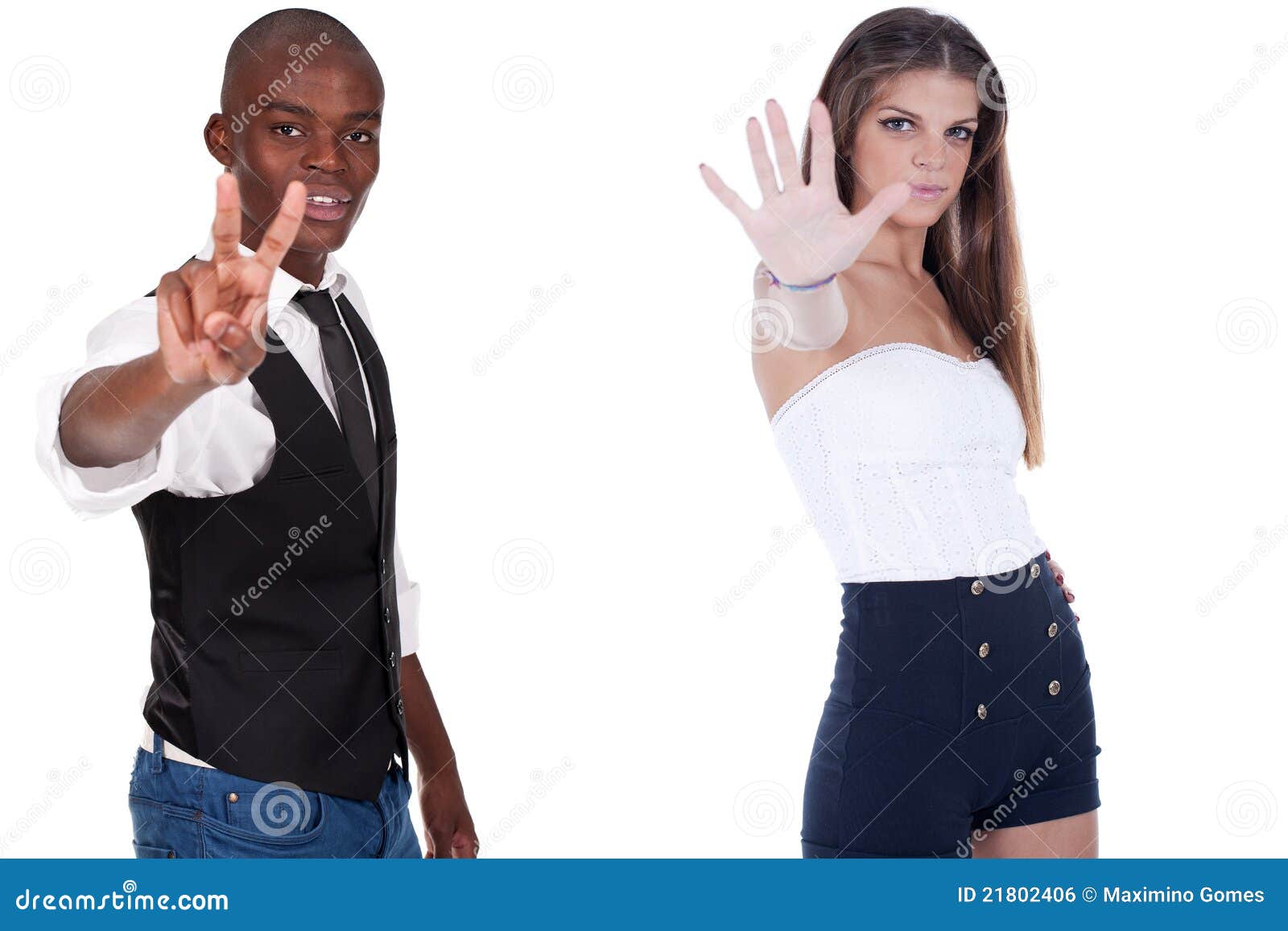 Man and woman doing signs stock photo. Image of together - 21802406