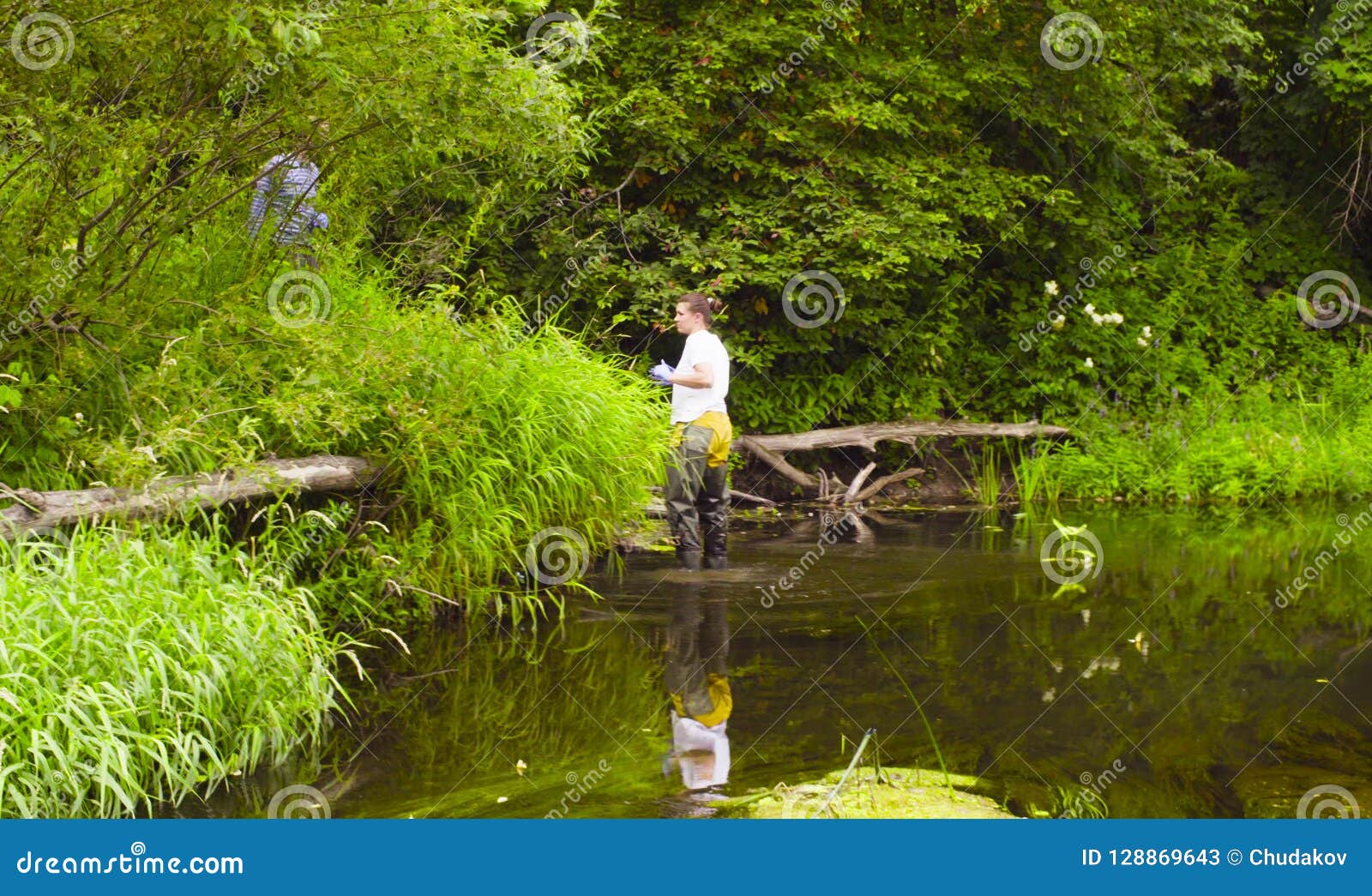 Man and Woman Ecologist Going into the River Stock Image - Image of ...