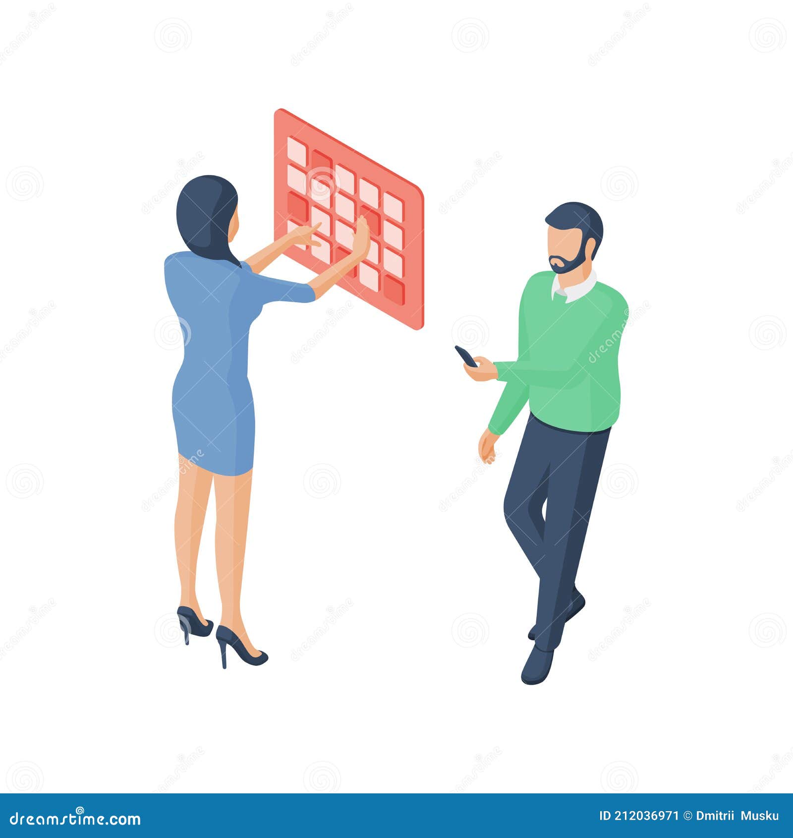 Man and Woman Entering Code in Digital Device Stock Vector ...