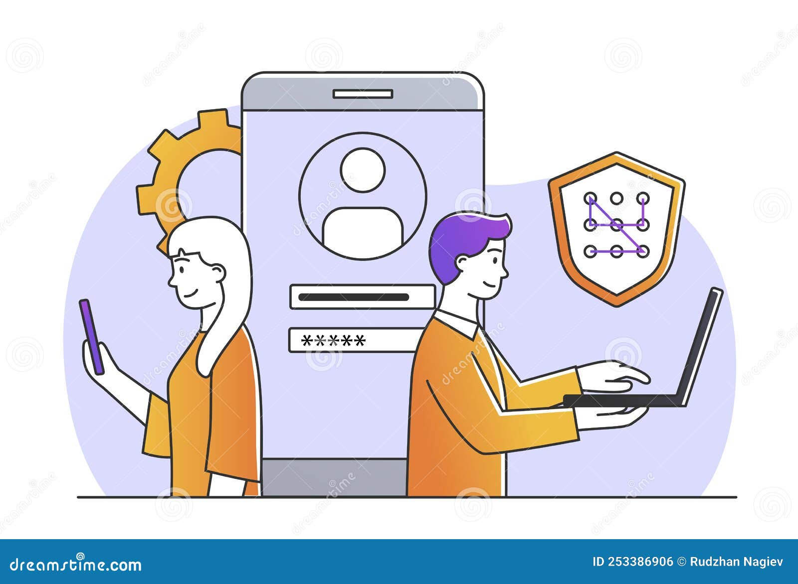 Man and Woman Entering Password Stock Vector - Illustration of ...