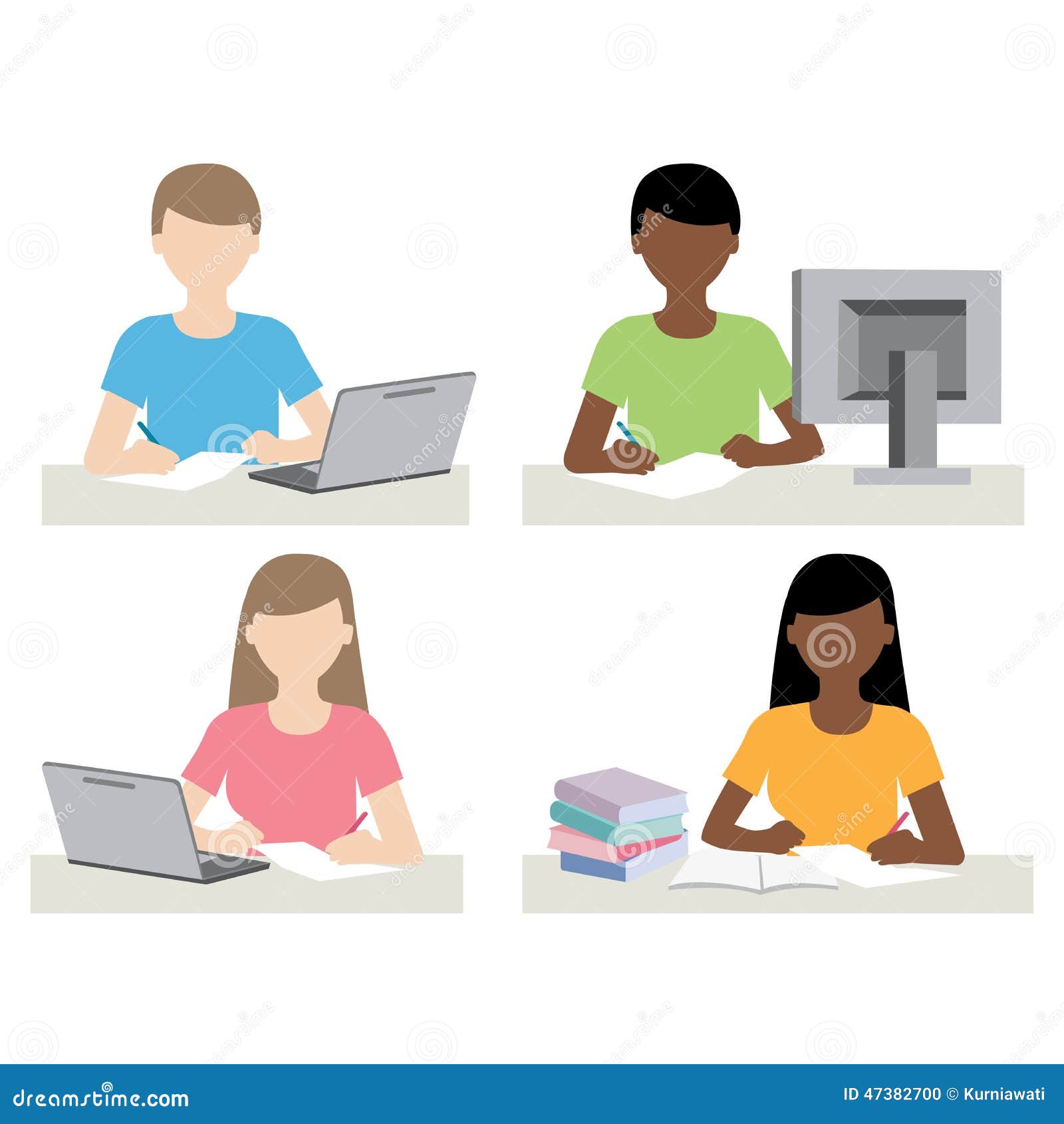 Man and Woman in Front of Computer Doing Homework Stock Vector ...