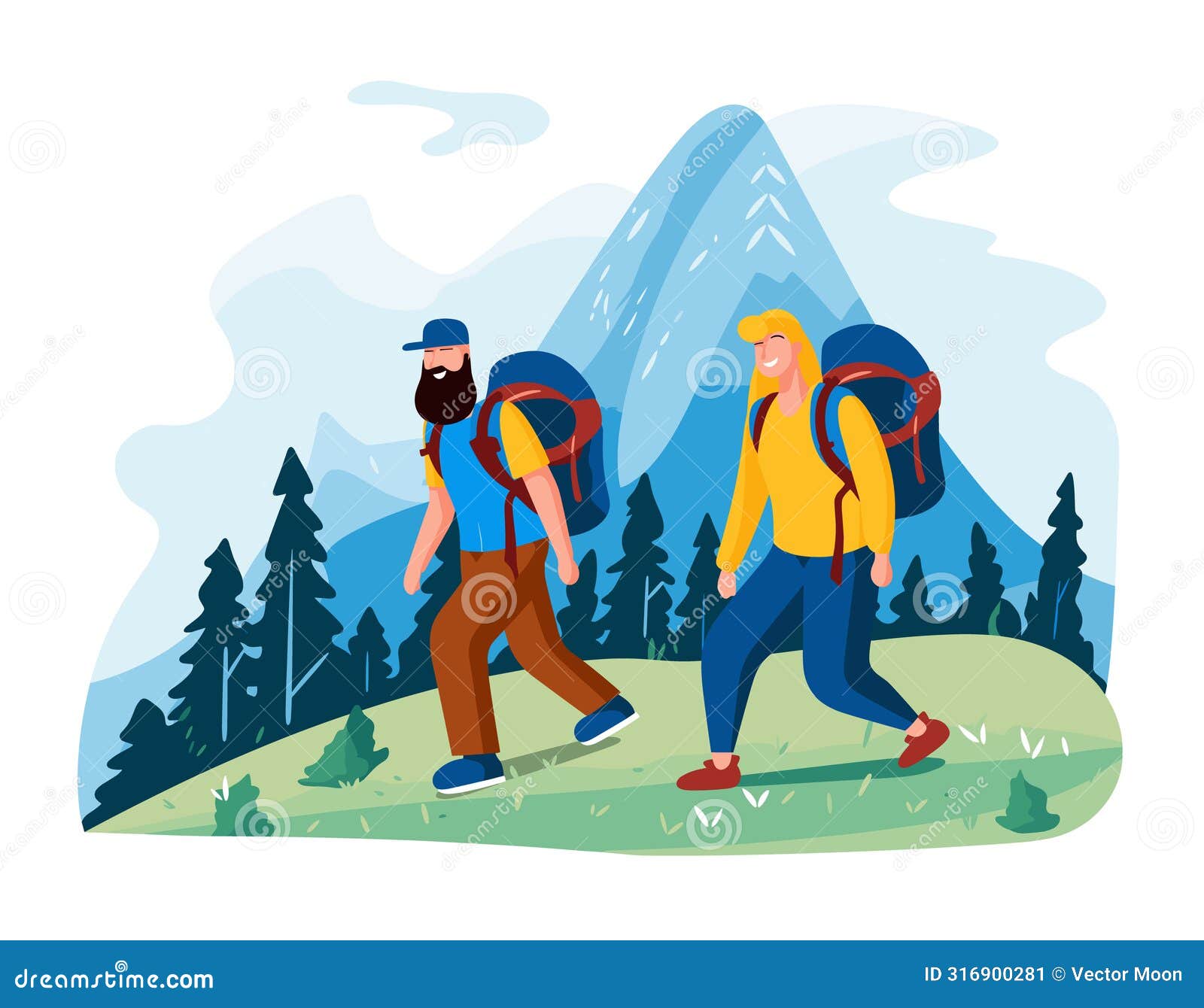 Backpackers Exploring Remote And Untouched Natural Settings. They Walk ... Backpackers Exploring Remote And Untouched Natural Settings. They Walk ...