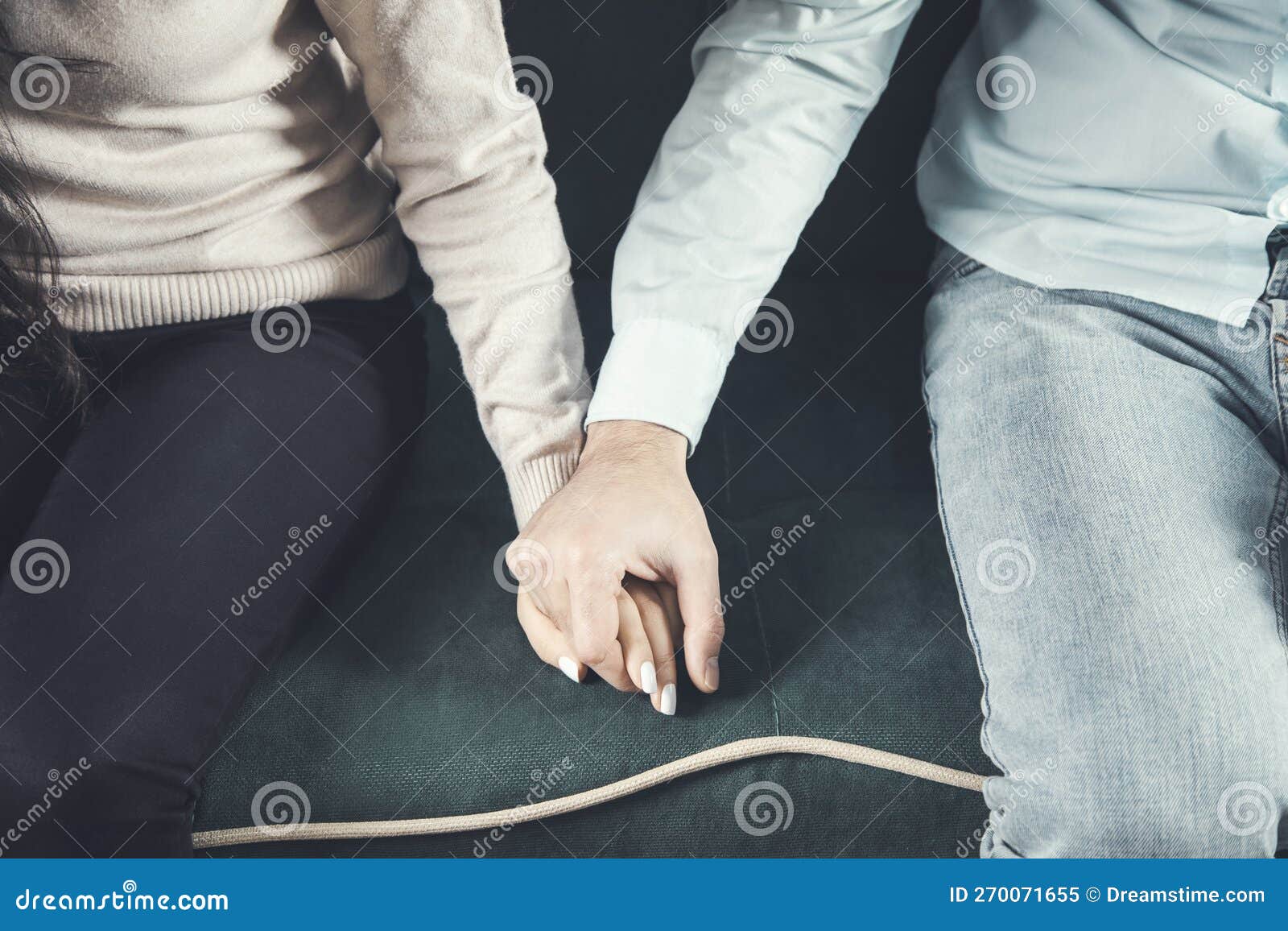 Man and Woman Hold Hands on Sofa Stock Image - Image of lifestyle, love: 270071655