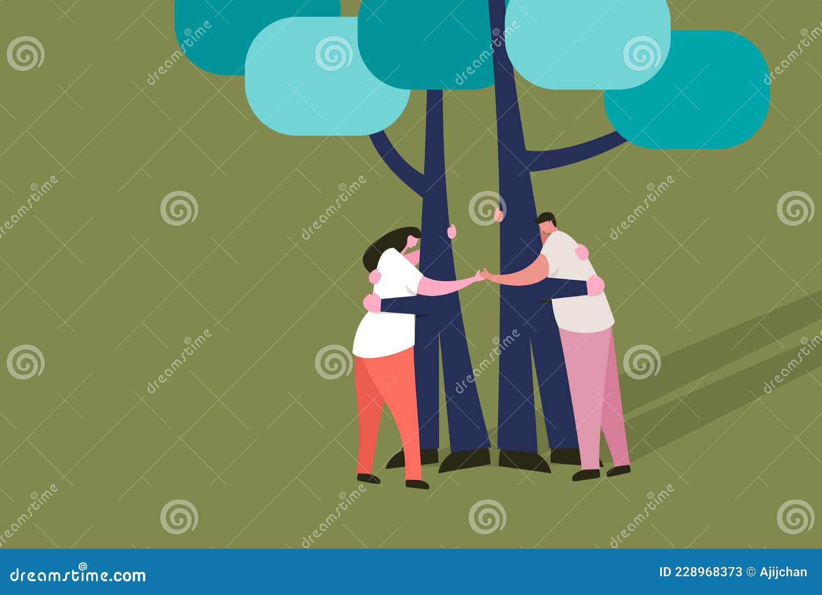 A Man and Woman Hugging Trees Stock Vector - Illustration of nature ...