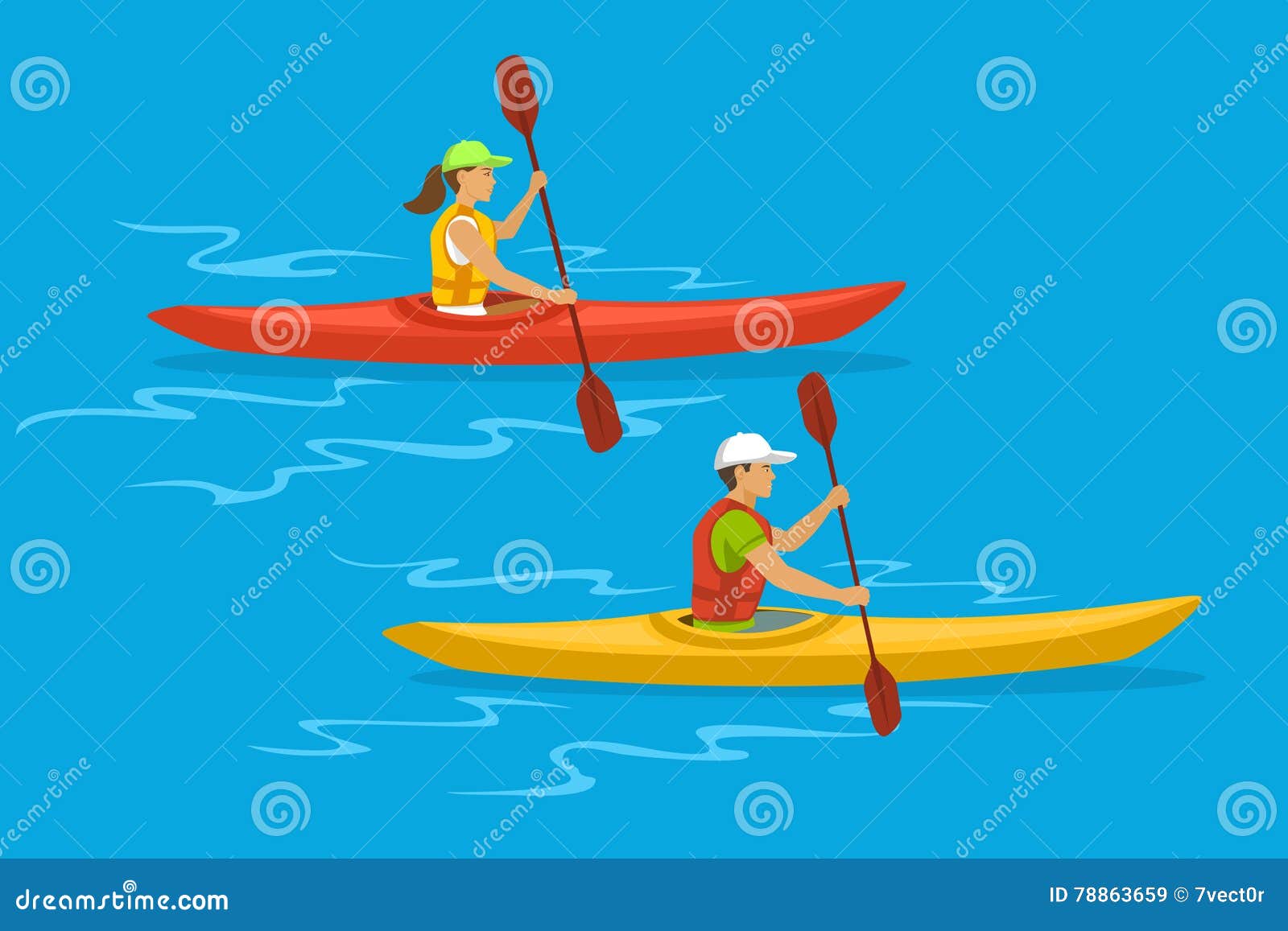 Man and Woman Kayaking stock vector. Illustration of active - 78863659