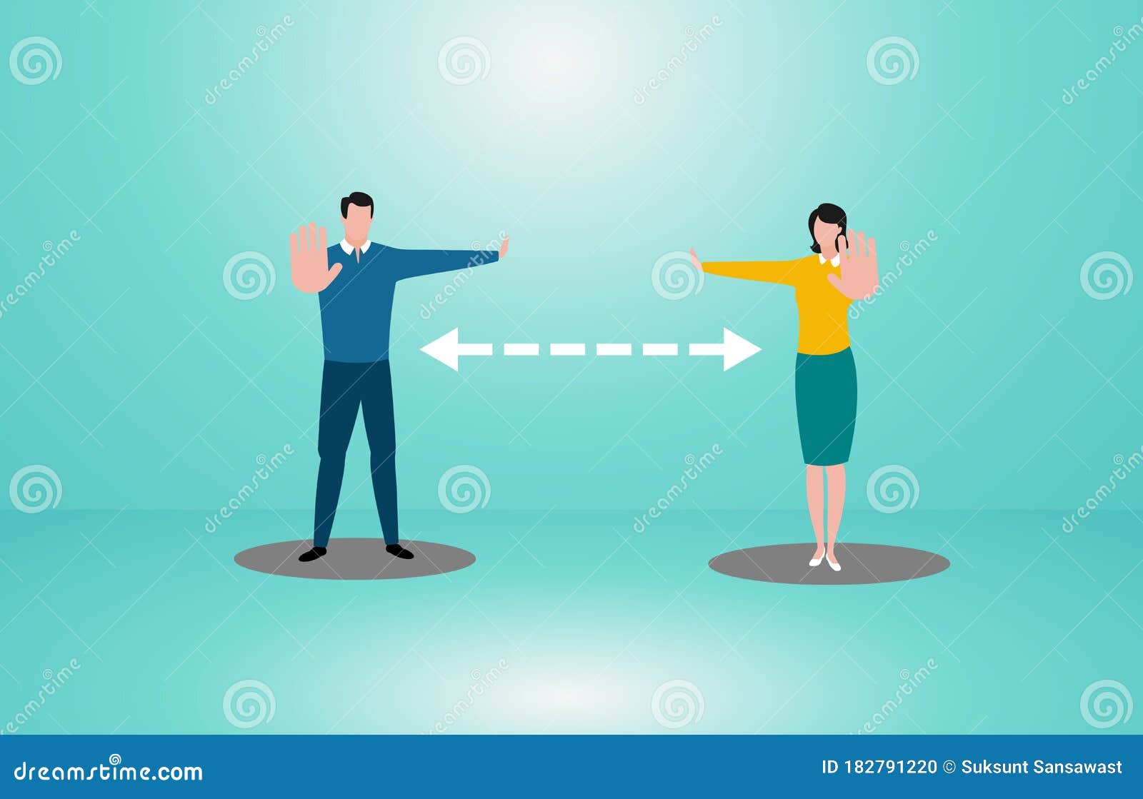 Man and Woman Keep a Distance. Stock Vector - Illustration of public ...