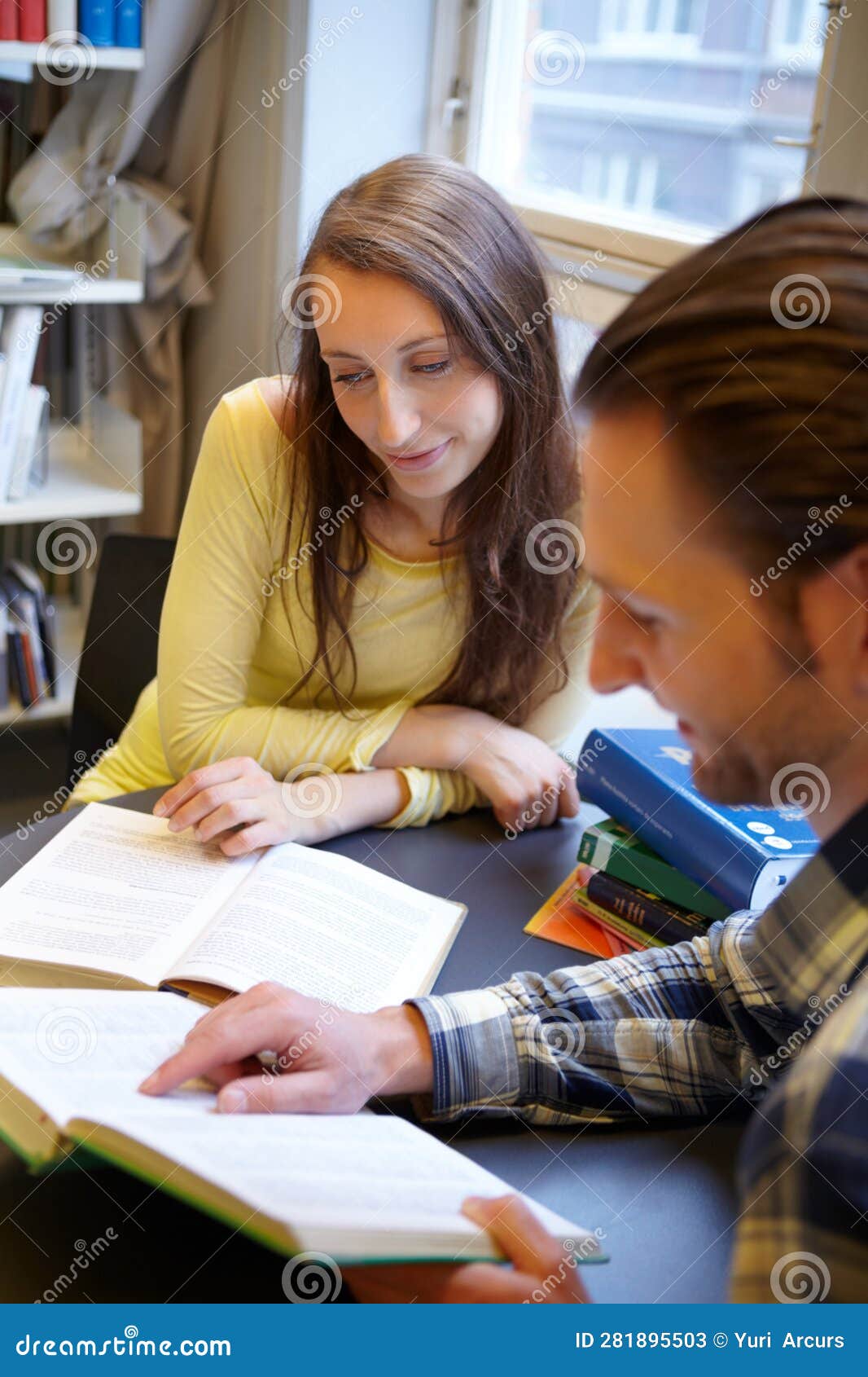 Man with Woman in a Library, Studying with Book and Education, Reading ...