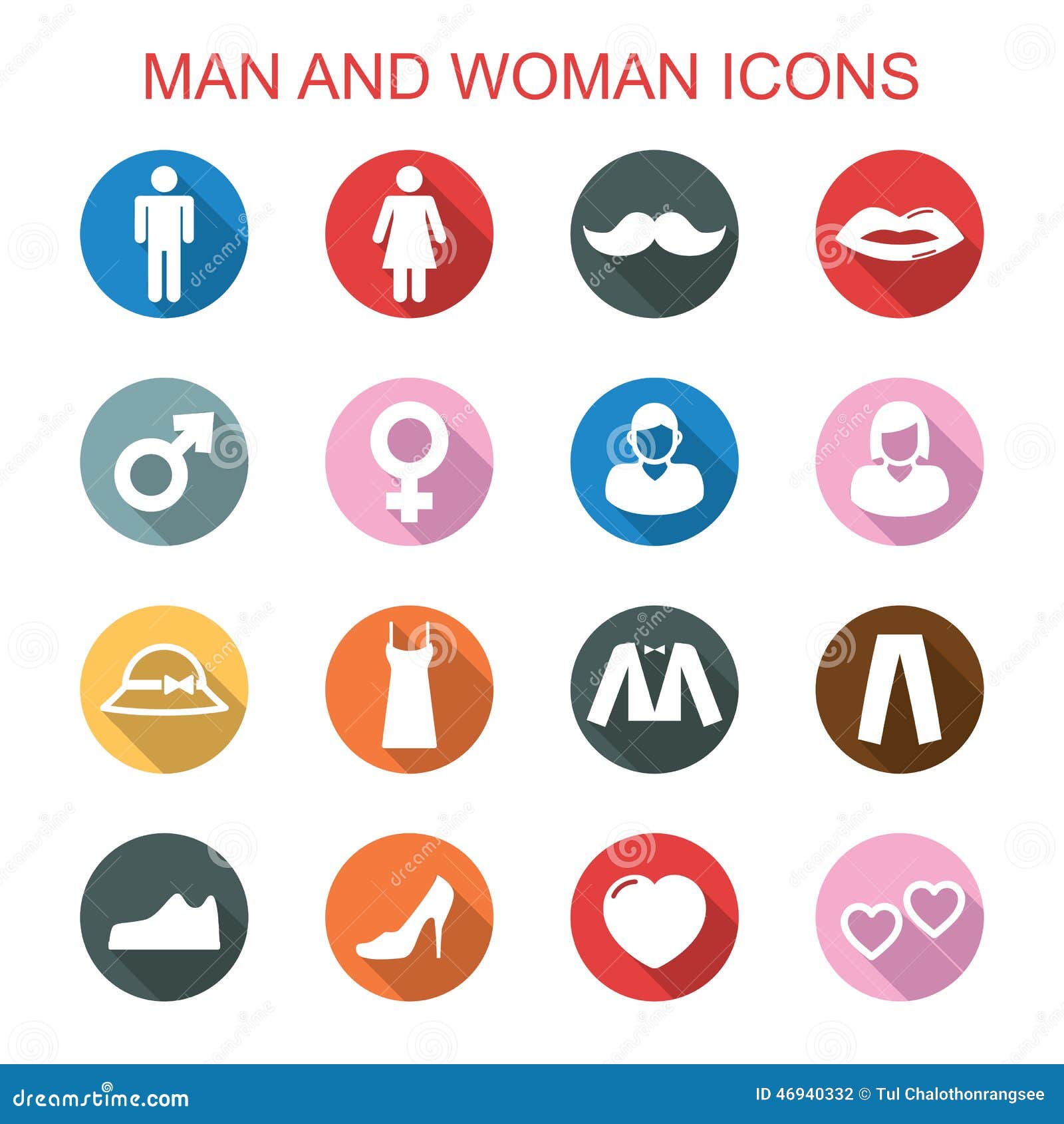 Man And Woman Long Shadow Icons Stock Vector Illustration Of Gender