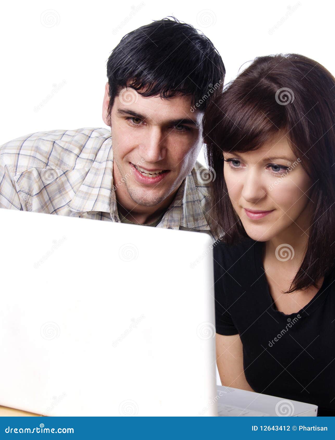 Man and Woman Looking at Computer Screen Stock Photo - Image of ...