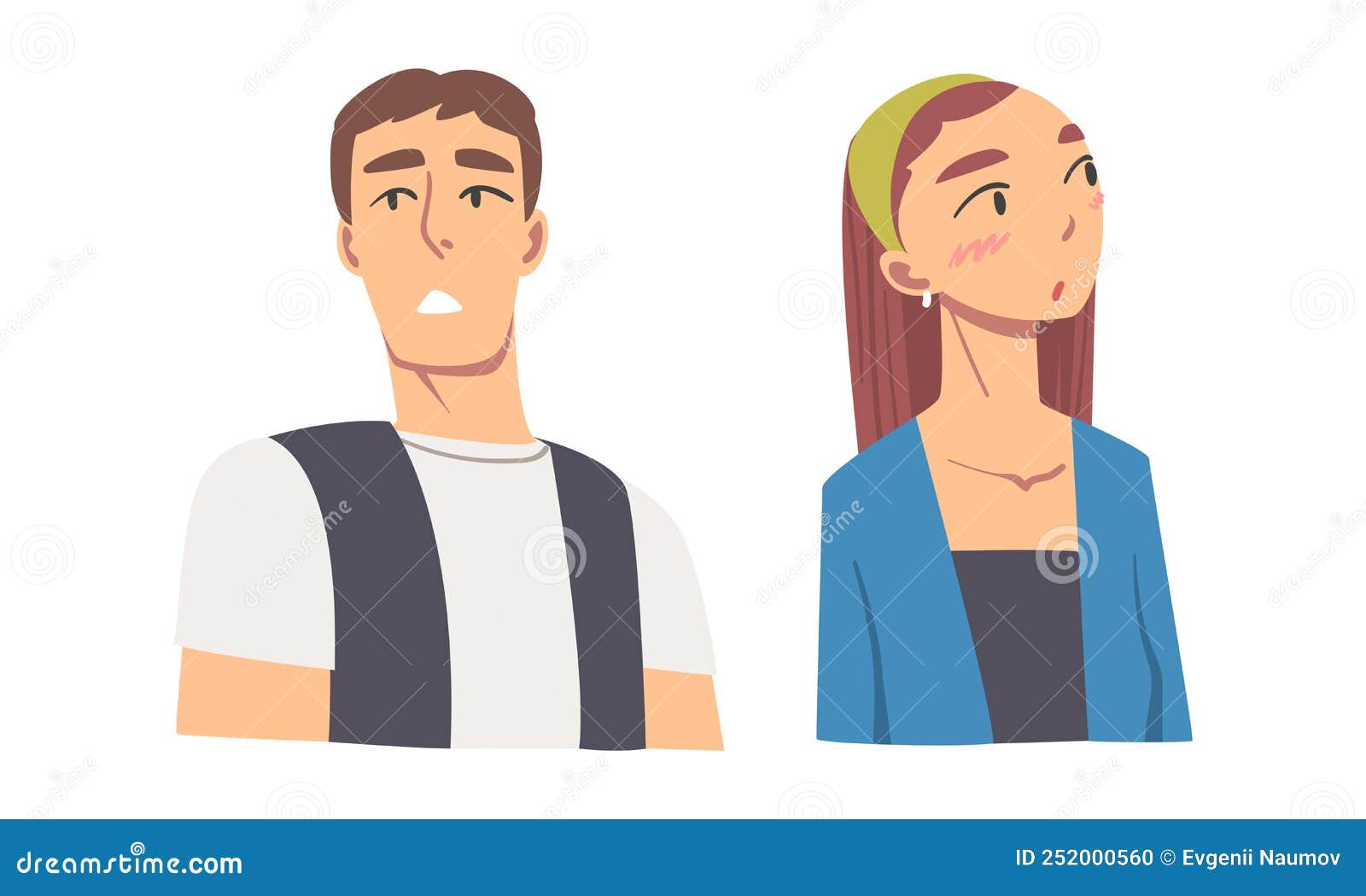 Man and Woman Looking in Different Direction with Face Expression ...