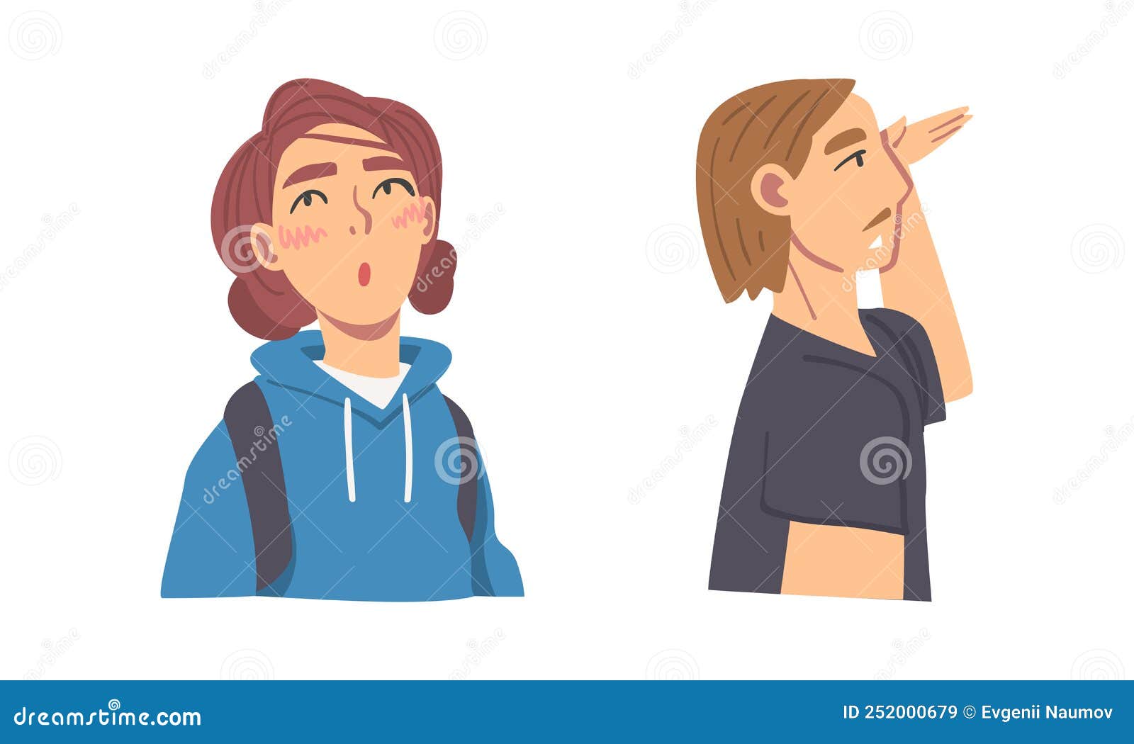 Man and Woman Looking in Different Direction with Face Expression ...