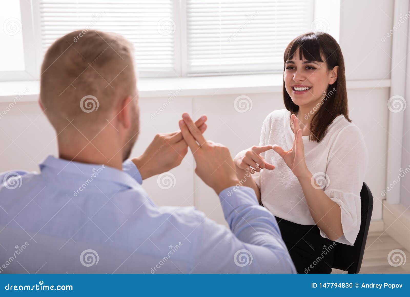 Man and Woman Making Sign Languages Stock Photo - Image of cheer ...