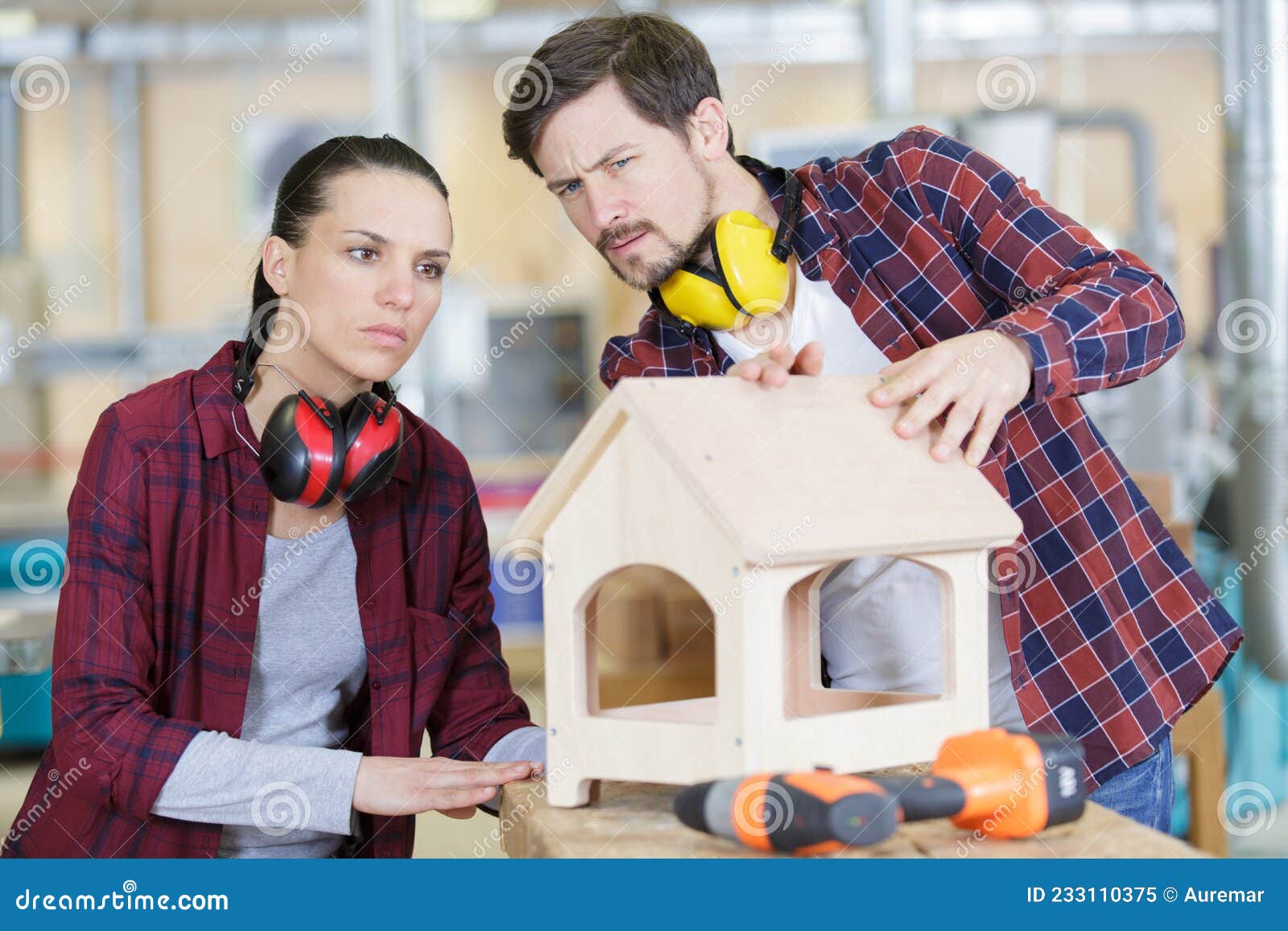 Man and Woman Making House from Wood Stock Image - Image of craft, home ...