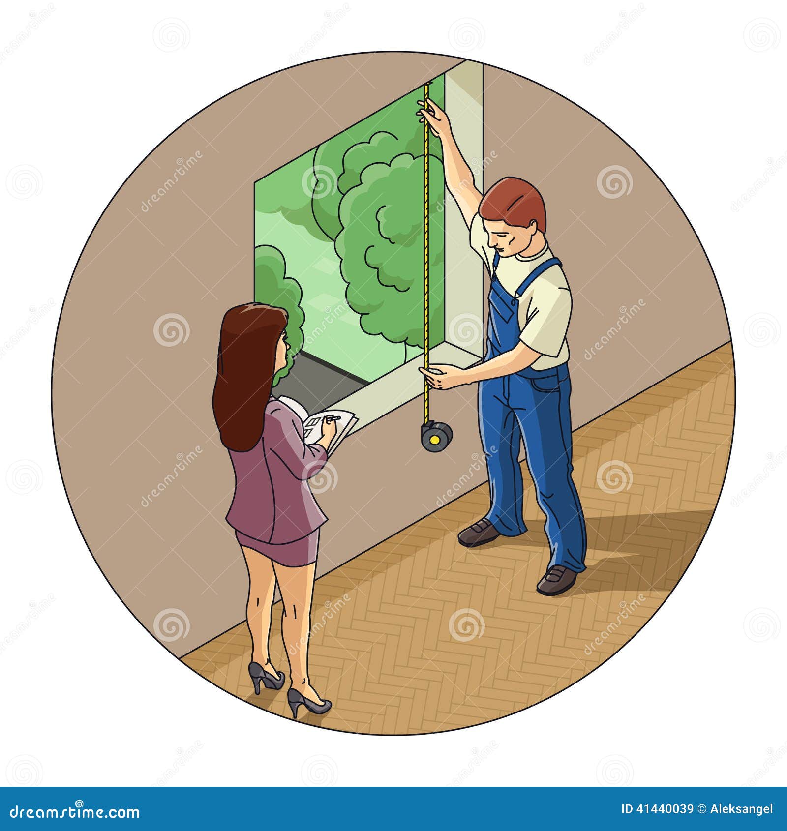 Man and Woman Measure Window Stock Illustration - Illustration of eps10 ...