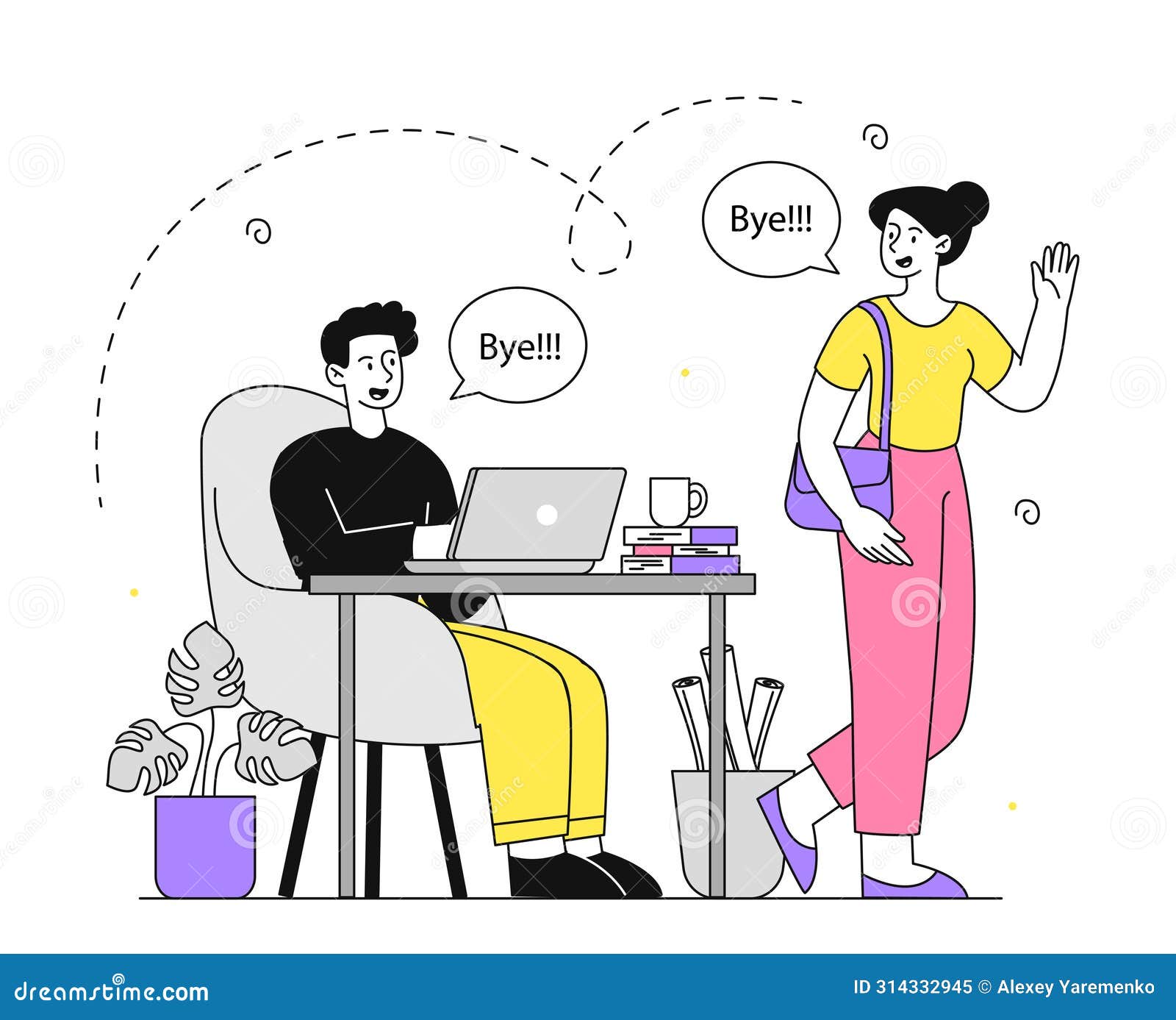 Man and Woman in Office Say Bye Vector Simple Stock Vector ...