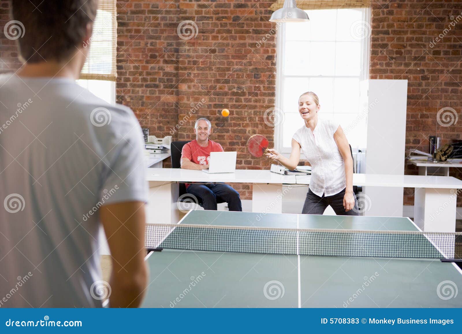 Man and Woman in Office Space Playing Ping Pong Stock Image - Image of ...