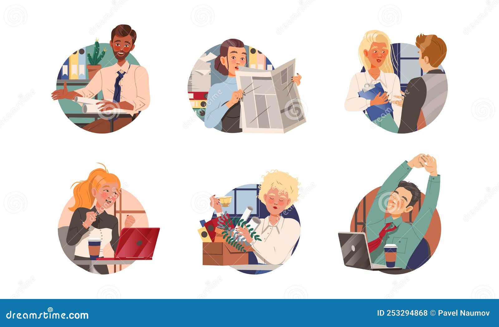 Man and Woman Office Worker at Workspace Performing Duties Circle ...