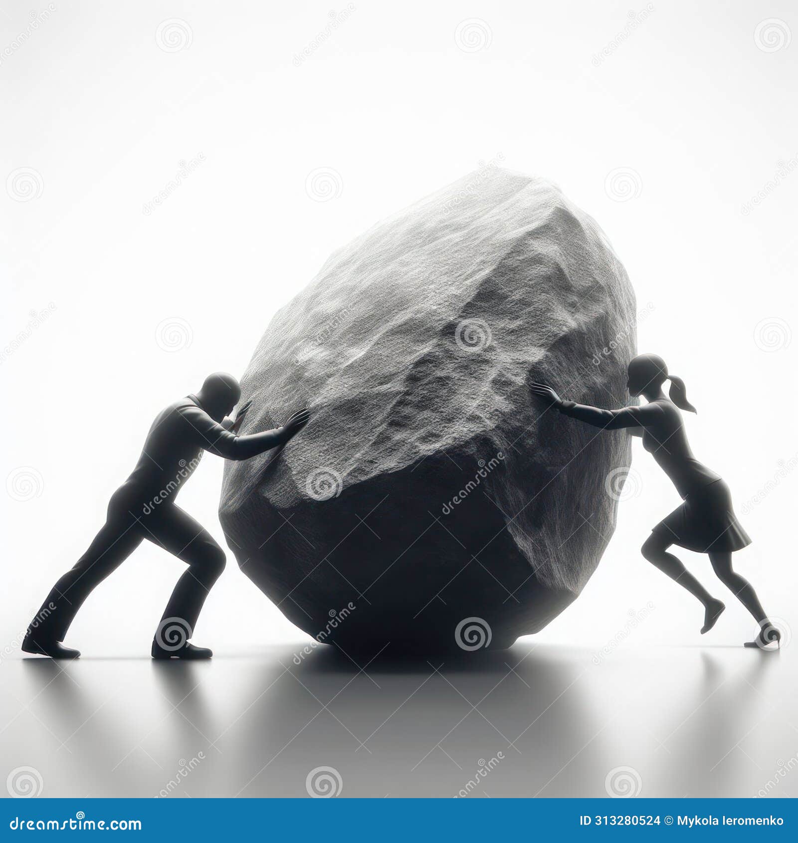 A Man and a Woman Pushing a Large Stone Together. Stock Illustration ...