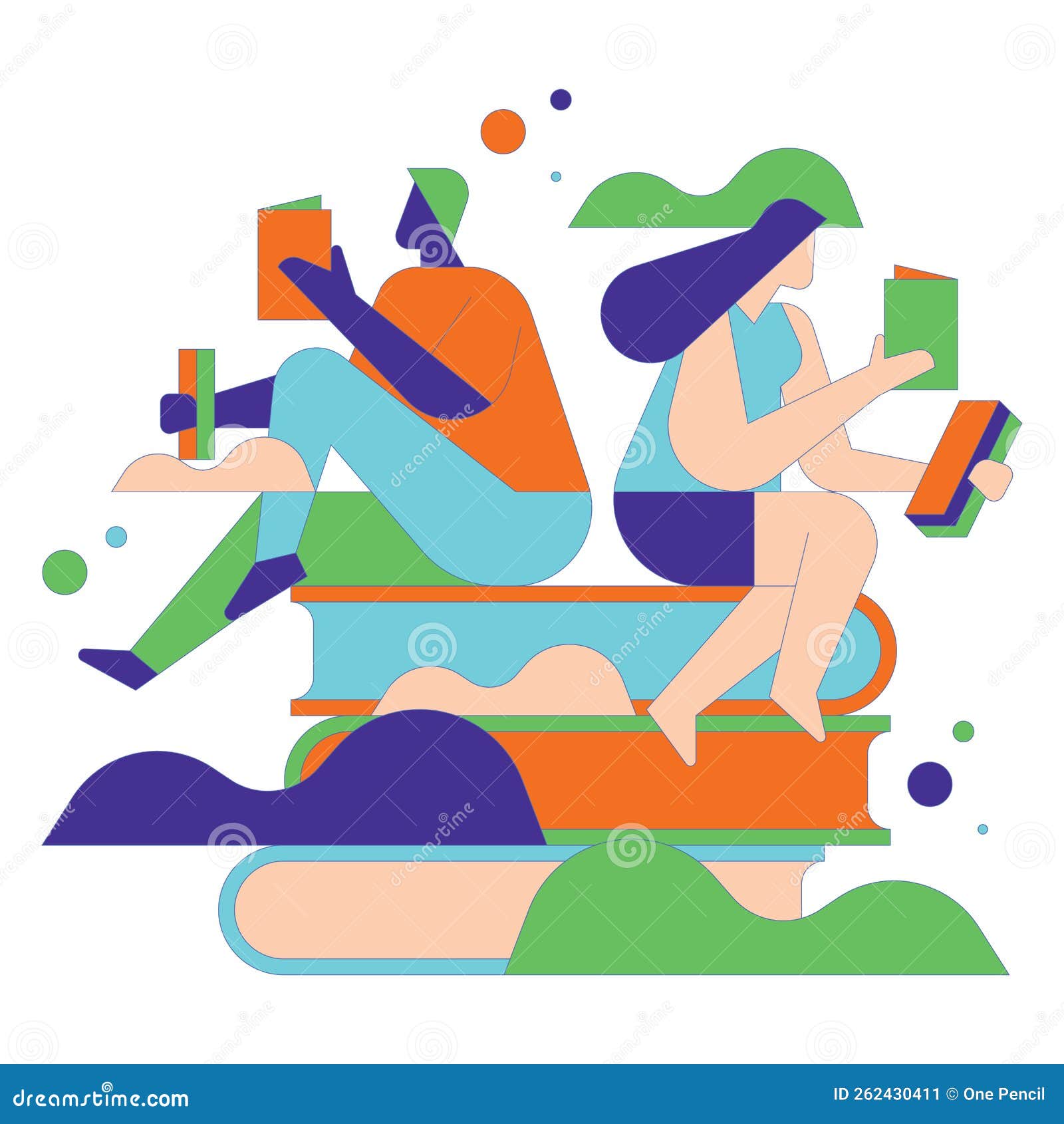 Man And Woman Reading Books Stock Illustration Illustration Of Book