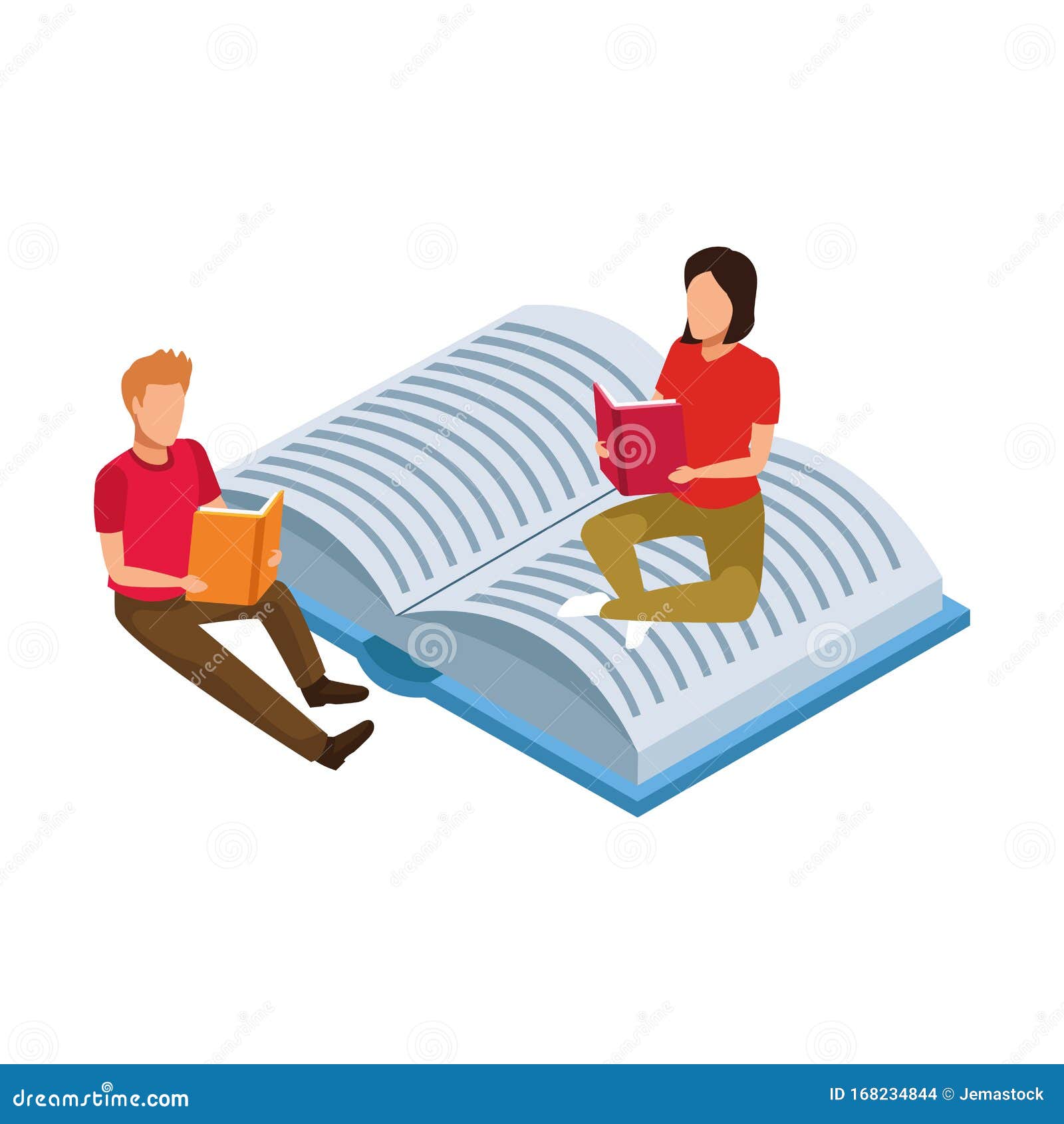 Man And Woman Reading Sitting On Open Book Stock Vector Illustration