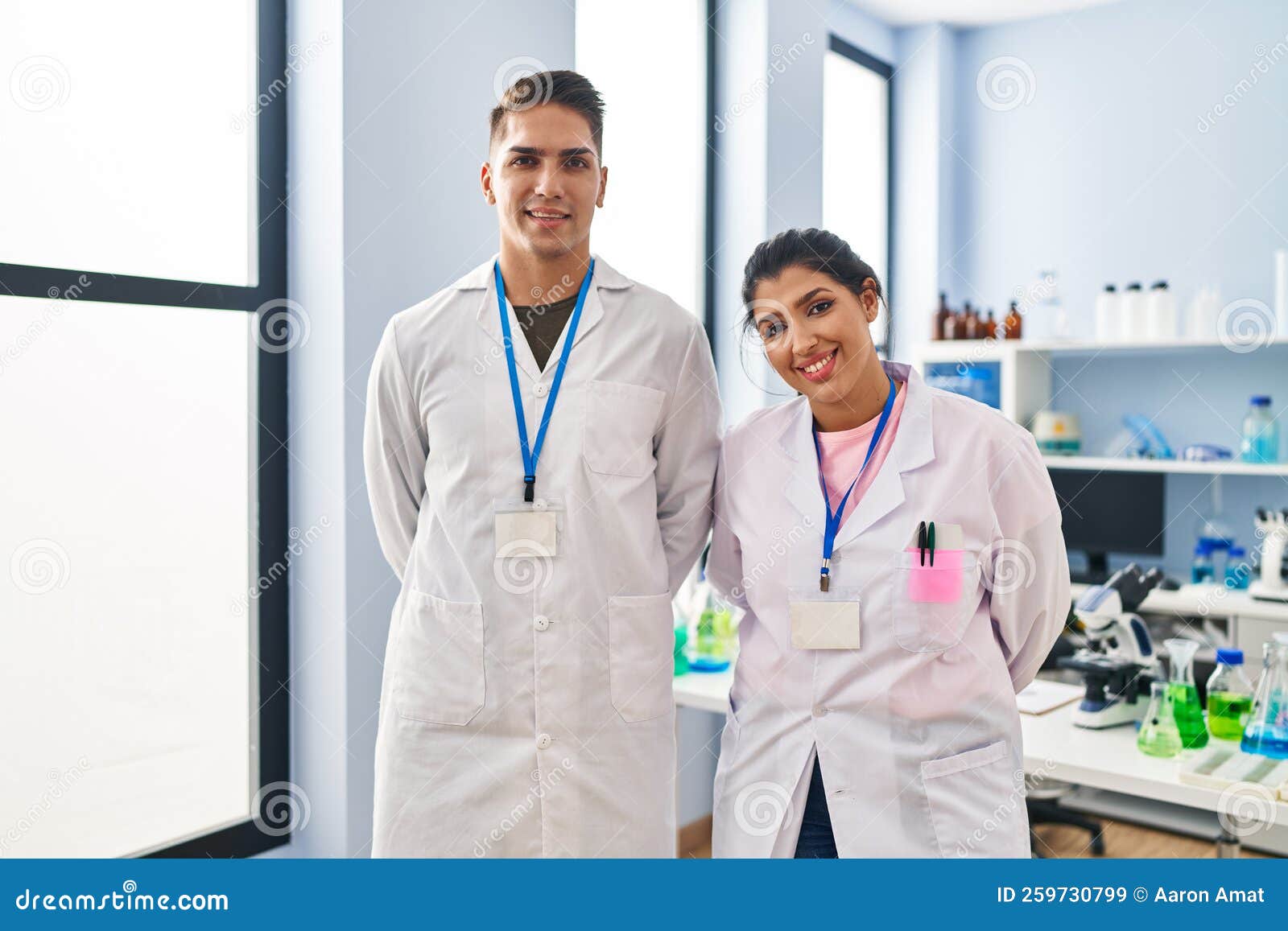 Man and Woman Scientists Partners Standing at Laboratory Stock Image ...