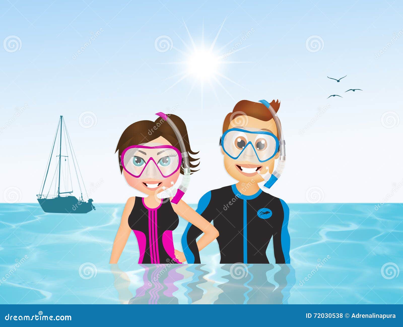 Man and woman scuba diving stock illustration. Illustration of summer ...